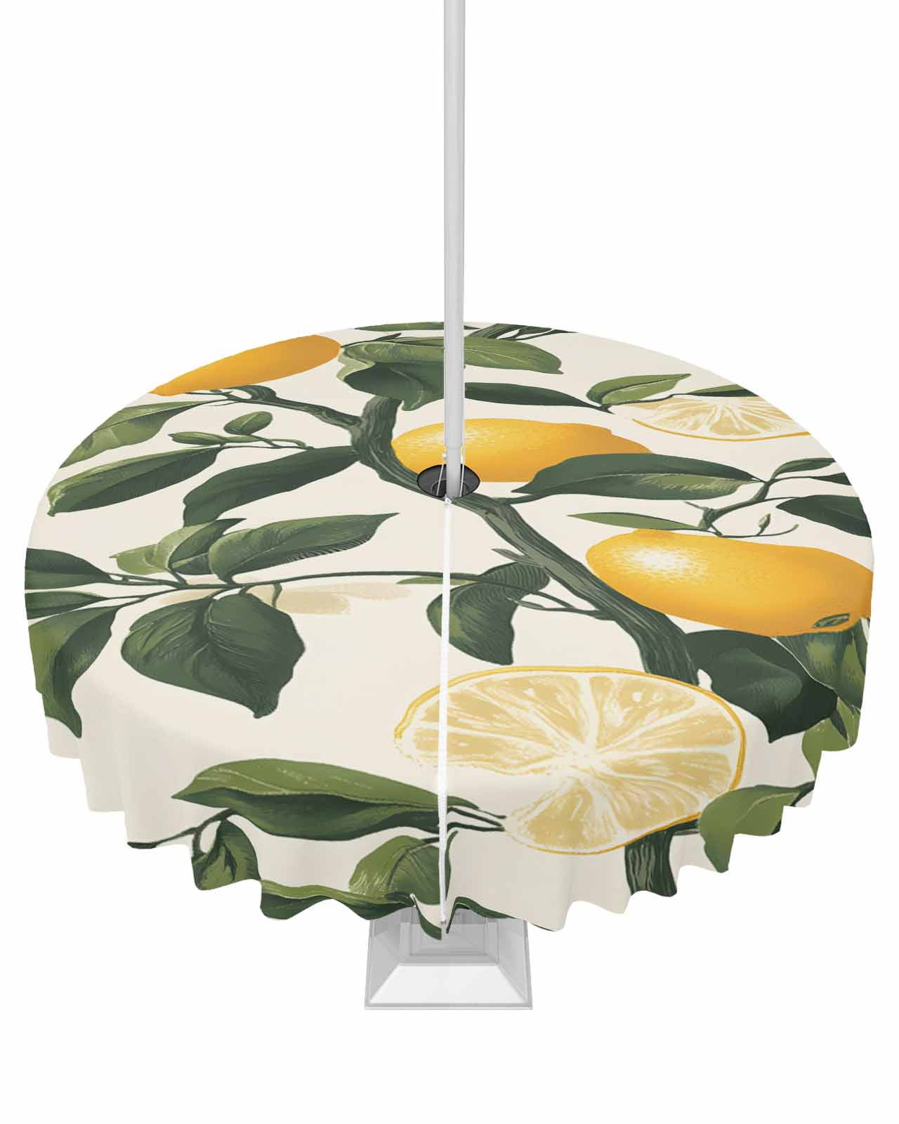 Hokiten Outdoor Tablecloths with Umbrella Hole & Zipper, Lemon Round ...