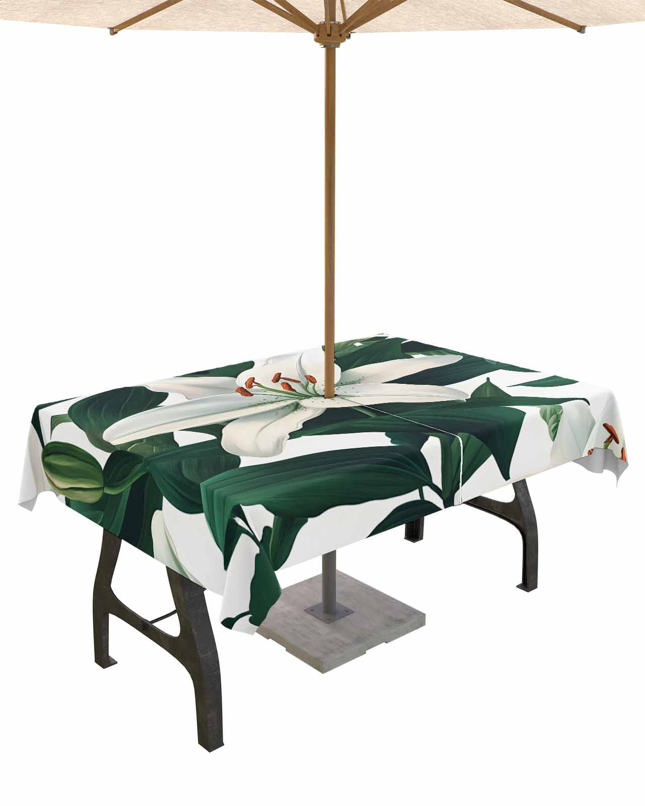 Hokiten Outdoor Tablecloths with Umbrella Hole & Zipper, Lily Flower ...