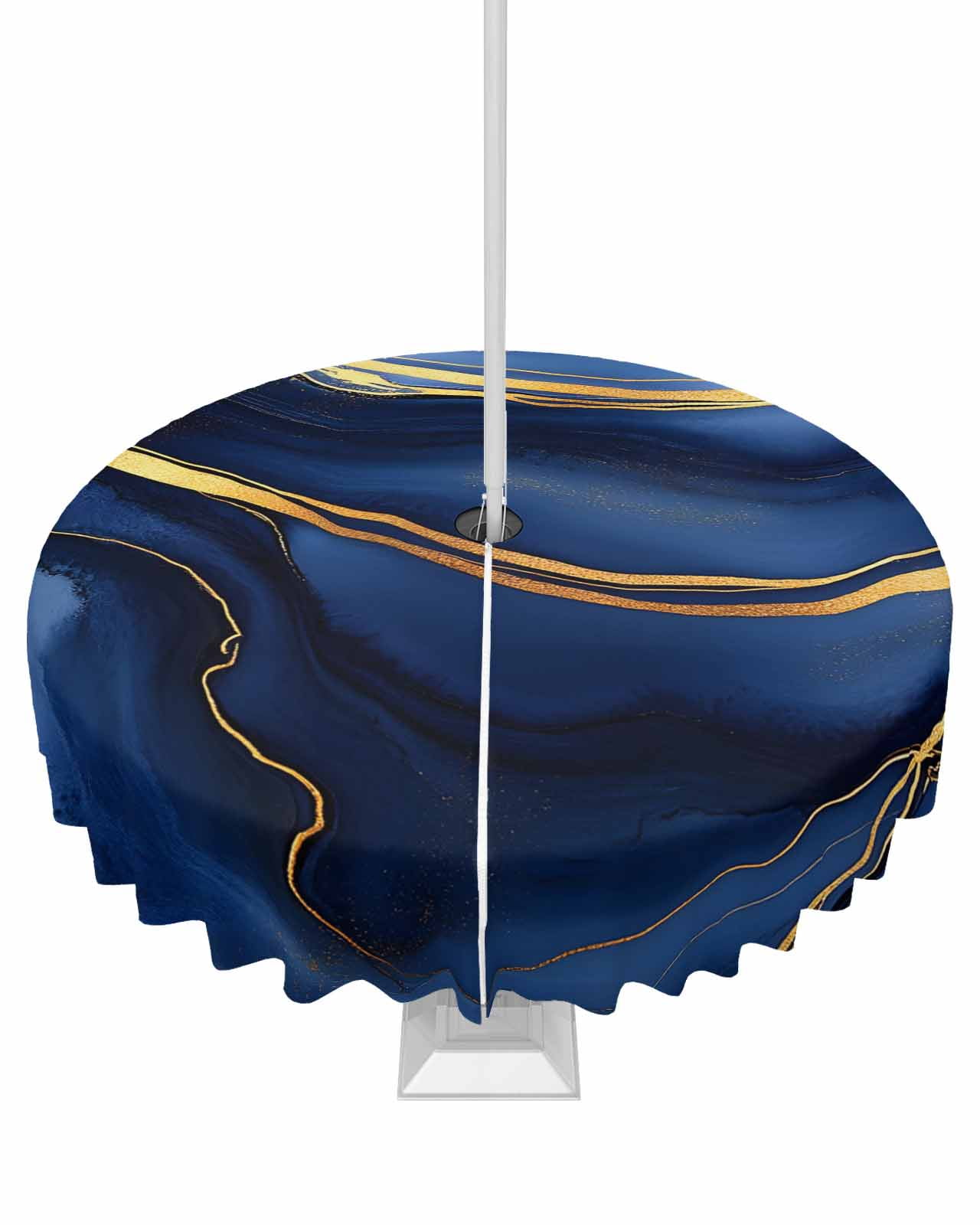 Hokiten Outdoor Tablecloths with Umbrella Hole & Zipper, Marble Navy ...