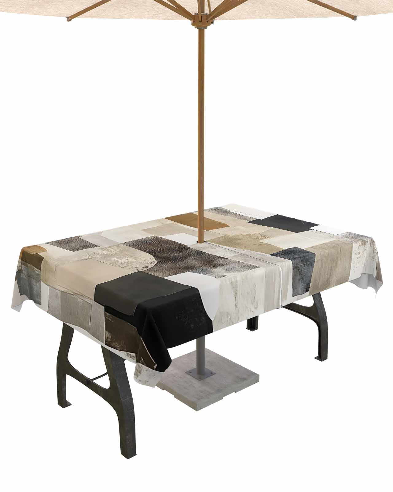 Hokiten Outdoor Tablecloths with Umbrella Hole & Zipper, Modern Black ...