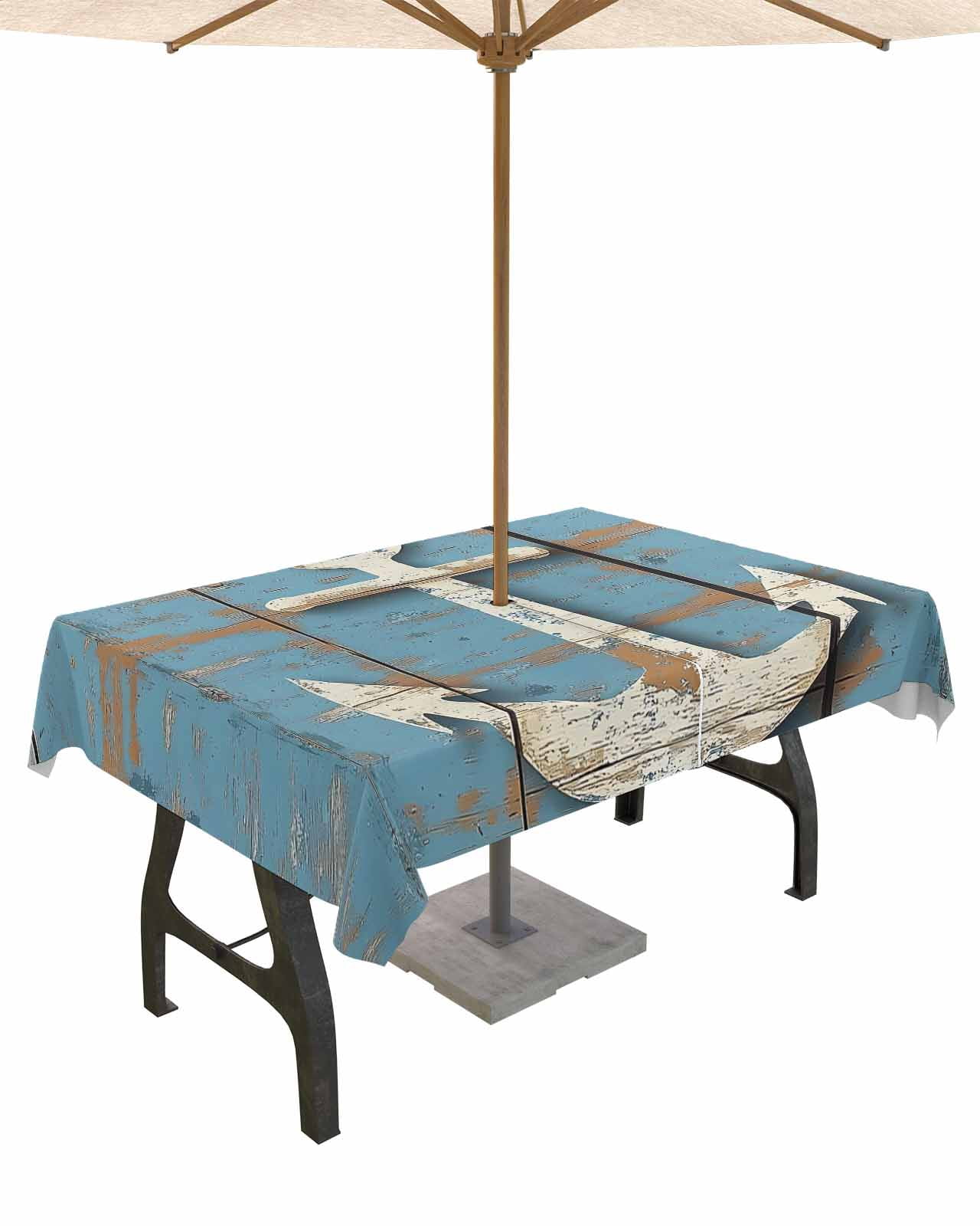 Hokiten Outdoor Tablecloths with Umbrella Hole & Zipper, Nautical ...