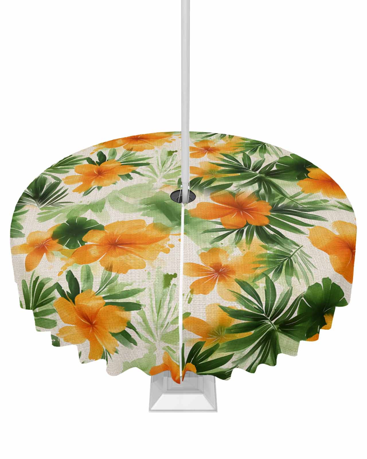 Hokiten Outdoor Tablecloths with Umbrella Hole & Zipper, Orange Floral ...