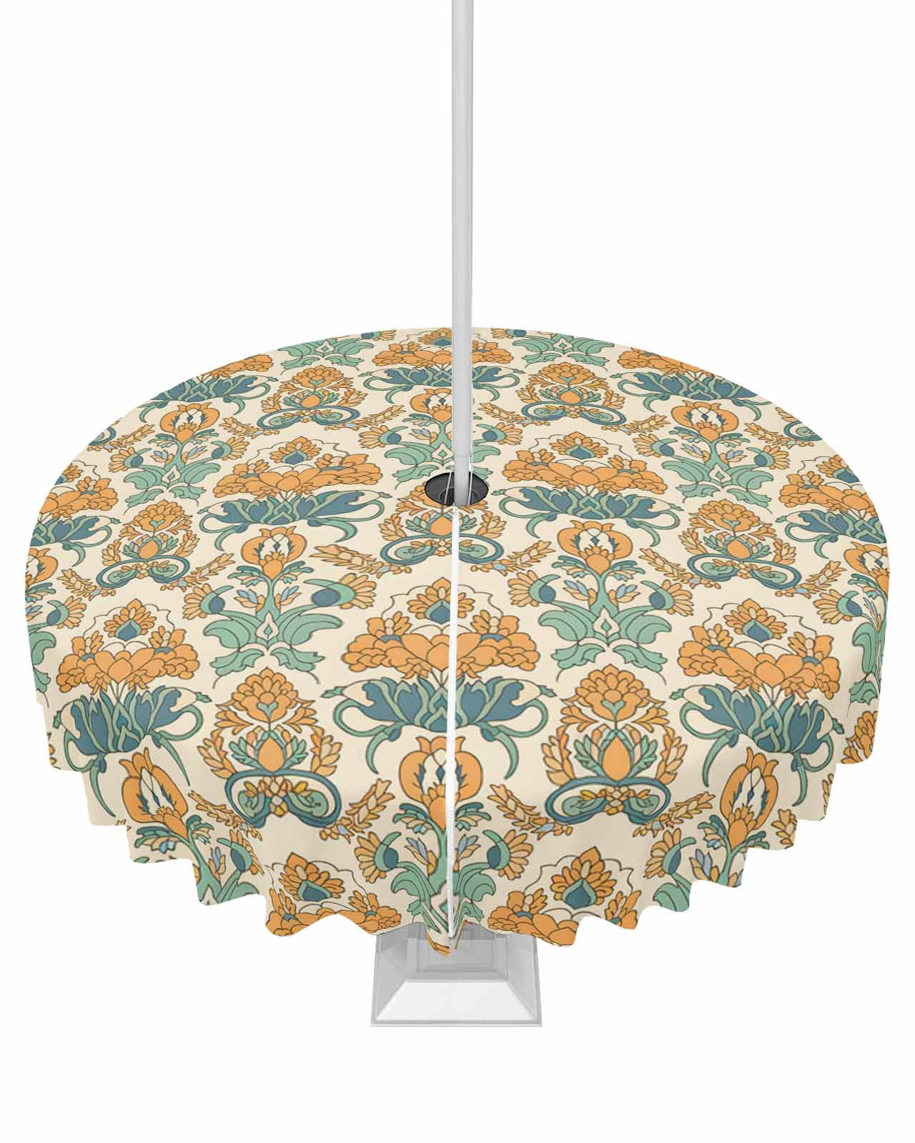 Hokiten Outdoor Tablecloths with Umbrella Hole & Zipper, Orange Teal ...