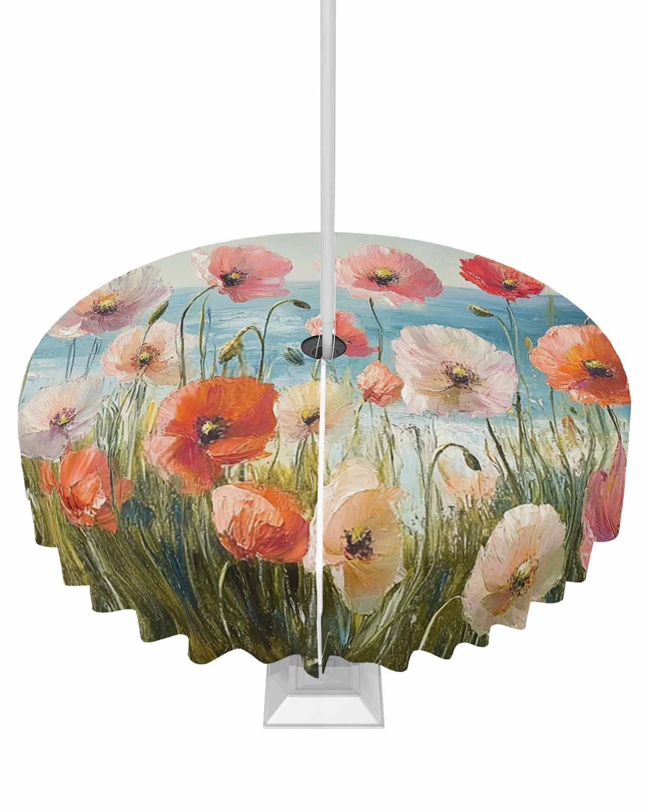 Hokiten Outdoor Tablecloths with Umbrella Hole & Zipper, Pink Spring ...