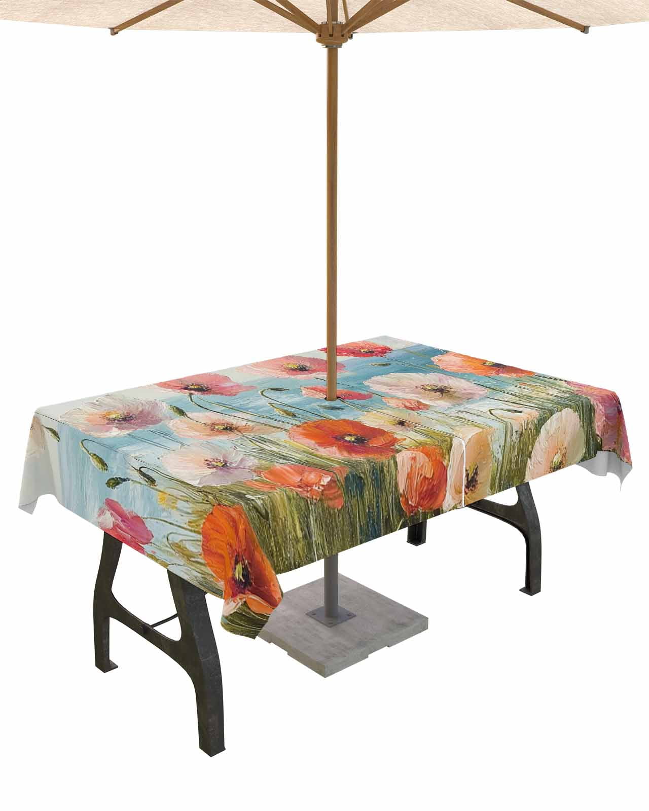 Hokiten Outdoor Tablecloths with Umbrella Hole & Zipper, Pink Spring ...