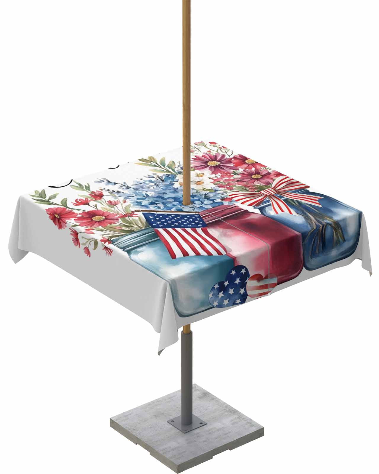 Hokiten Outdoor Tablecloths with Umbrella Hole & Zipper, Red Blue 4th ...