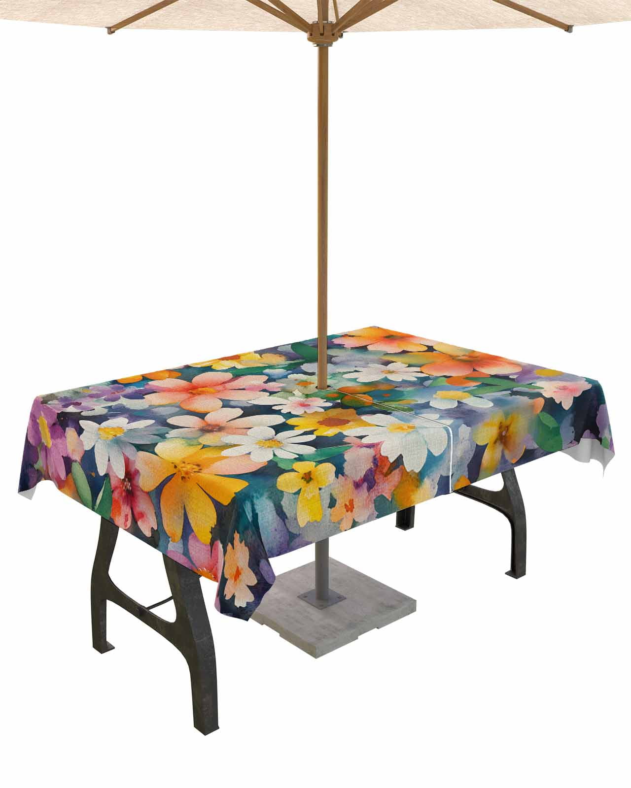 Hokiten Outdoor Tablecloths with Umbrella Hole & Zipper, Retro Spring ...