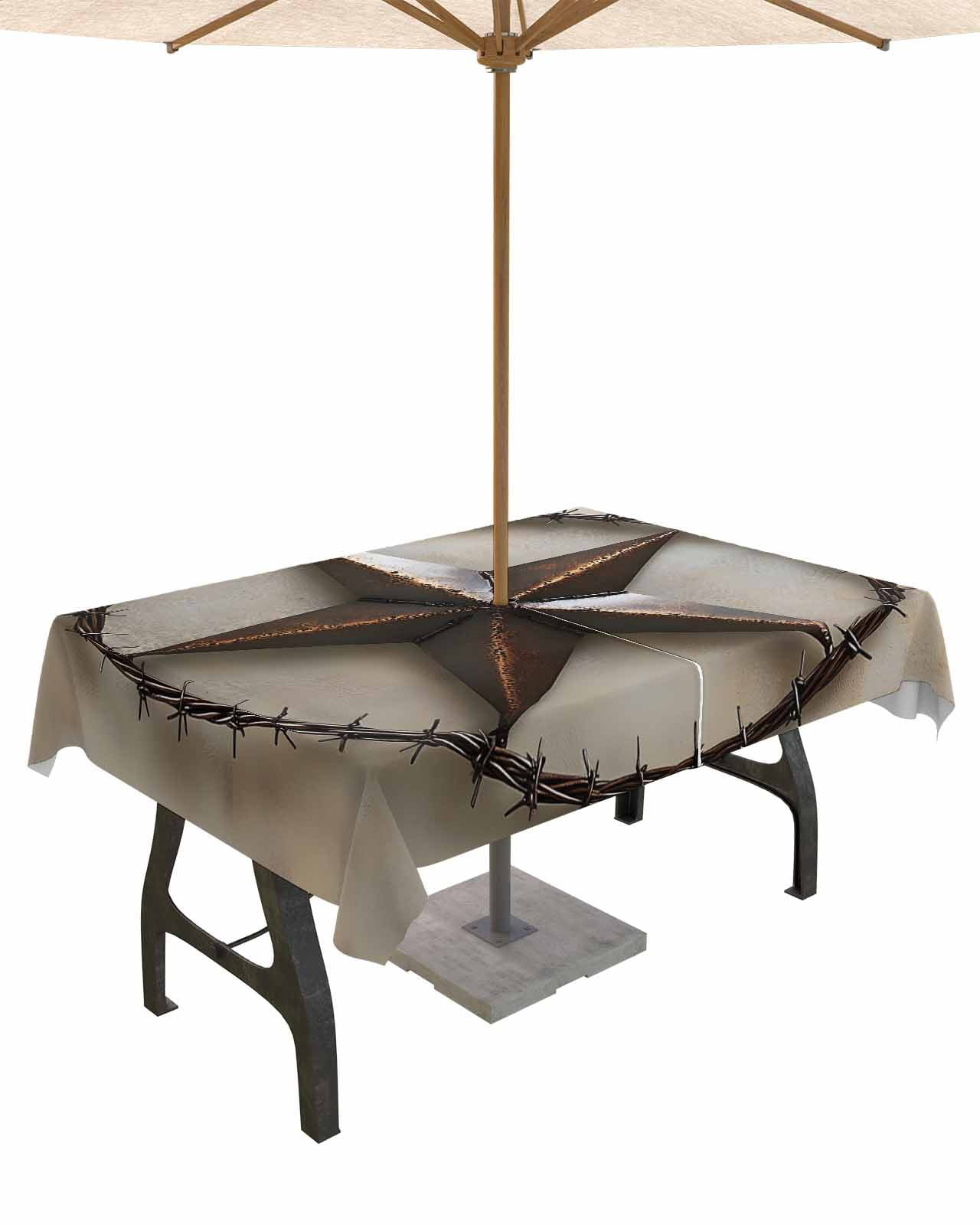 Hokiten Outdoor Tablecloths with Umbrella Hole & Zipper, Rustic Star ...