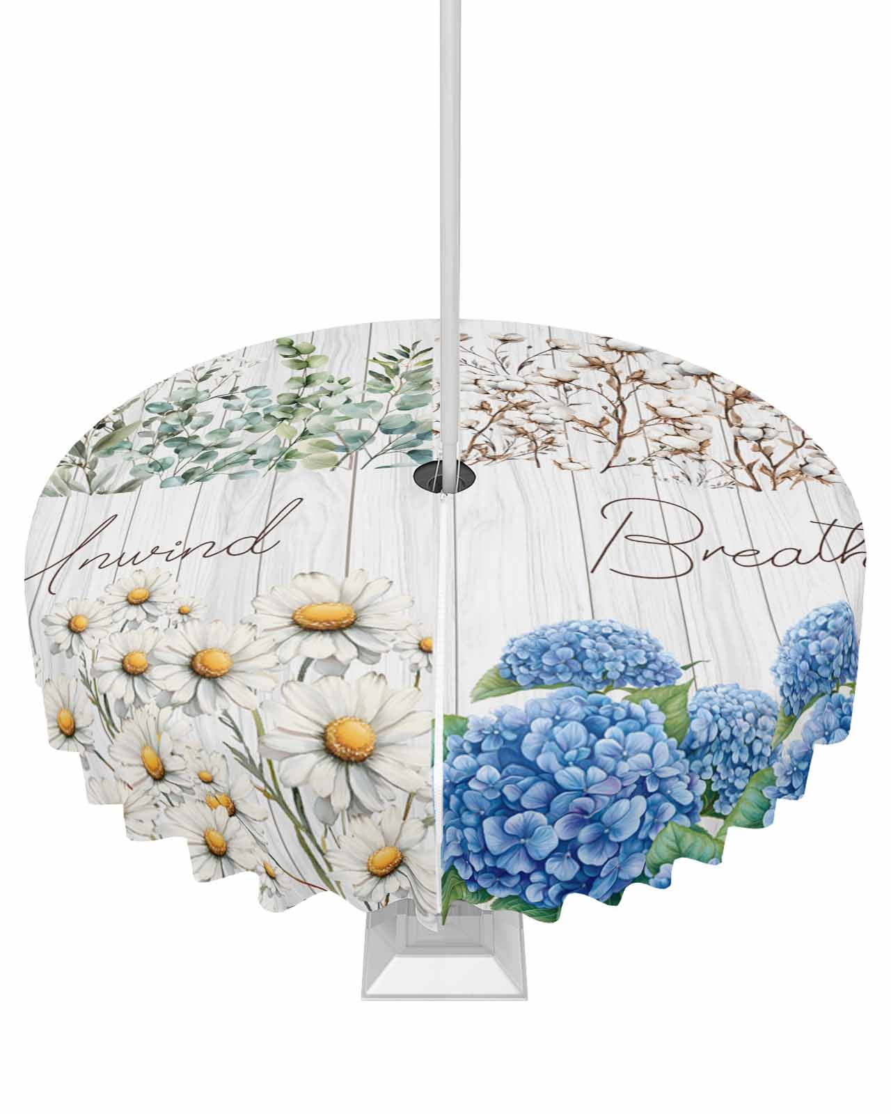 Hokiten Outdoor Tablecloths with Umbrella Hole & Zipper, Spring Floral ...