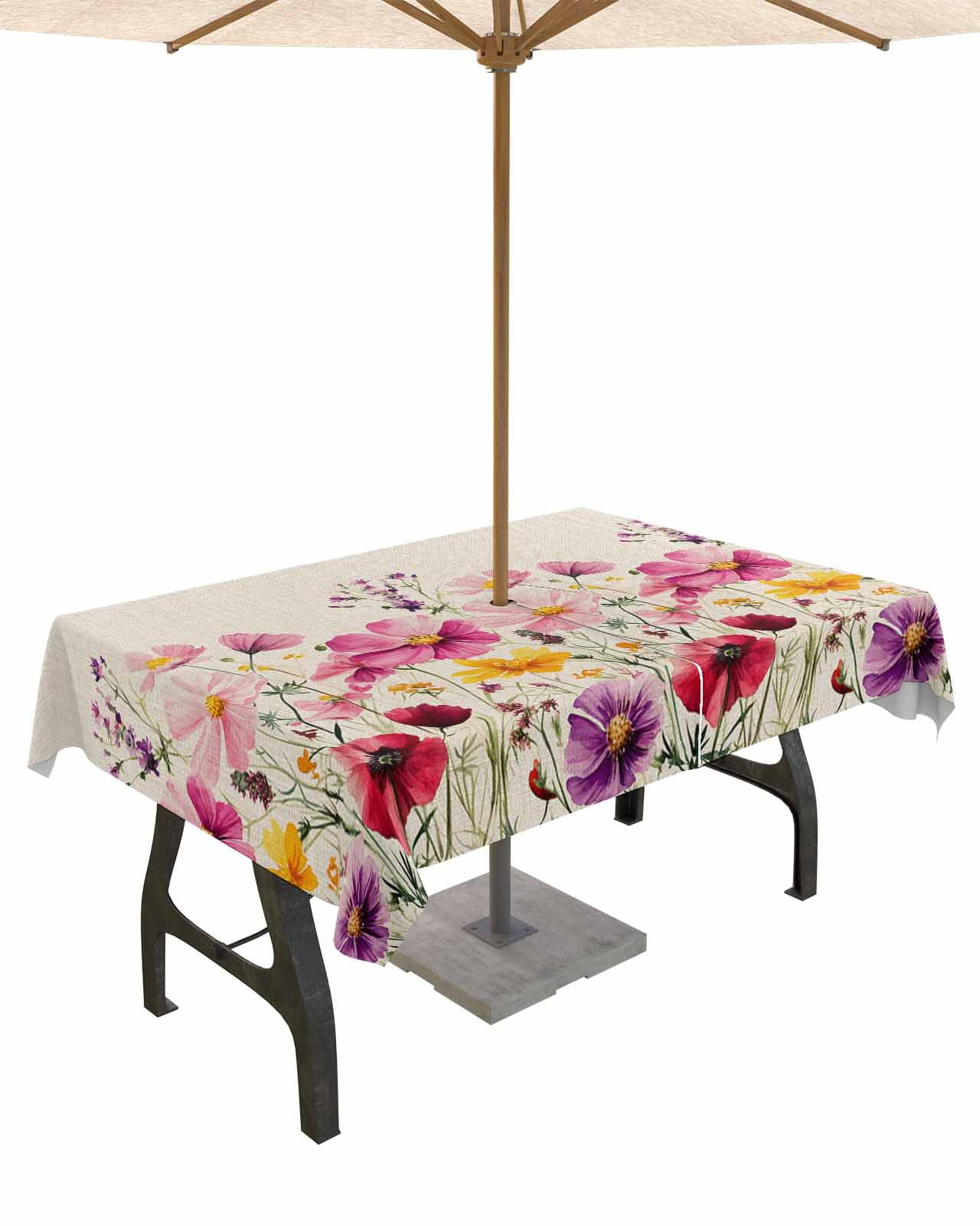 Hokiten Outdoor Tablecloths with Umbrella Hole & Zipper, Spring Flowers ...