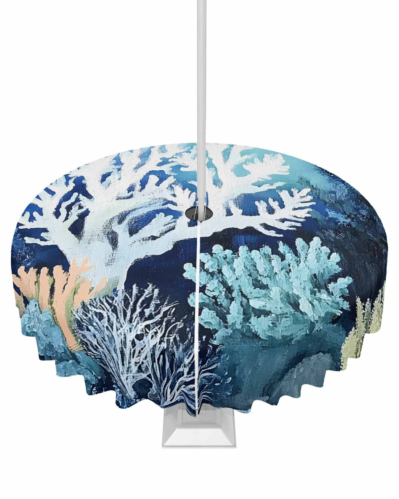 Hokiten Outdoor Tablecloths with Umbrella Hole & Zipper, Summer Coastal ...