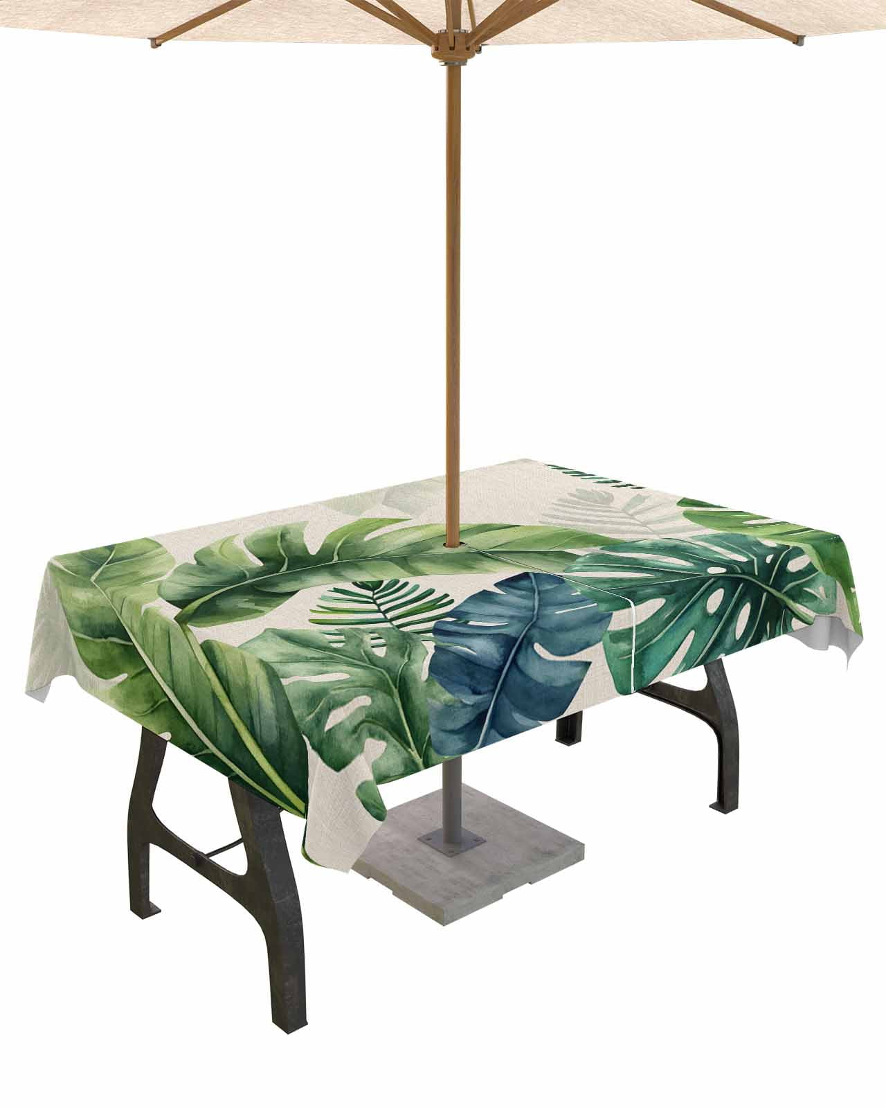 Hokiten Outdoor Tablecloths with Umbrella Hole & Zipper, Summer Leaves ...