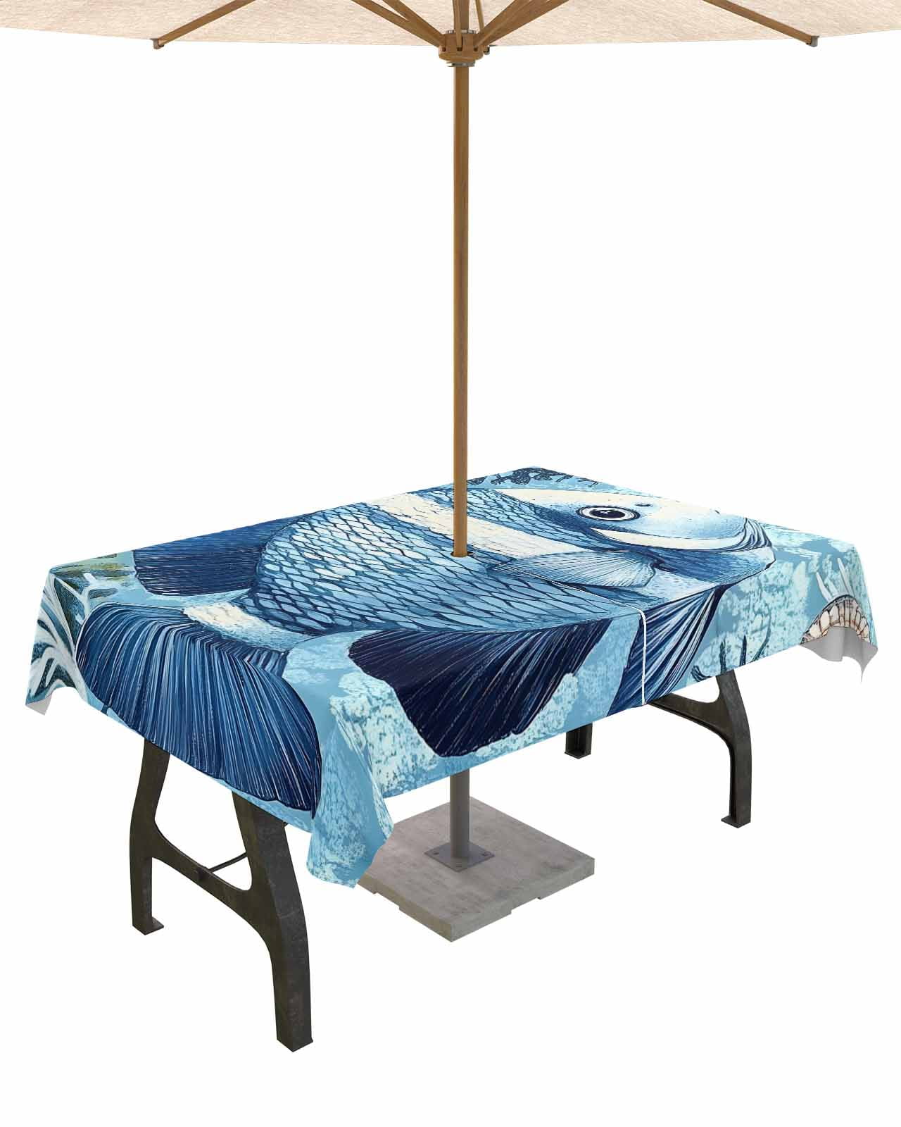 Hokiten Outdoor Tablecloths with Umbrella Hole & Zipper, Summer Ocean ...