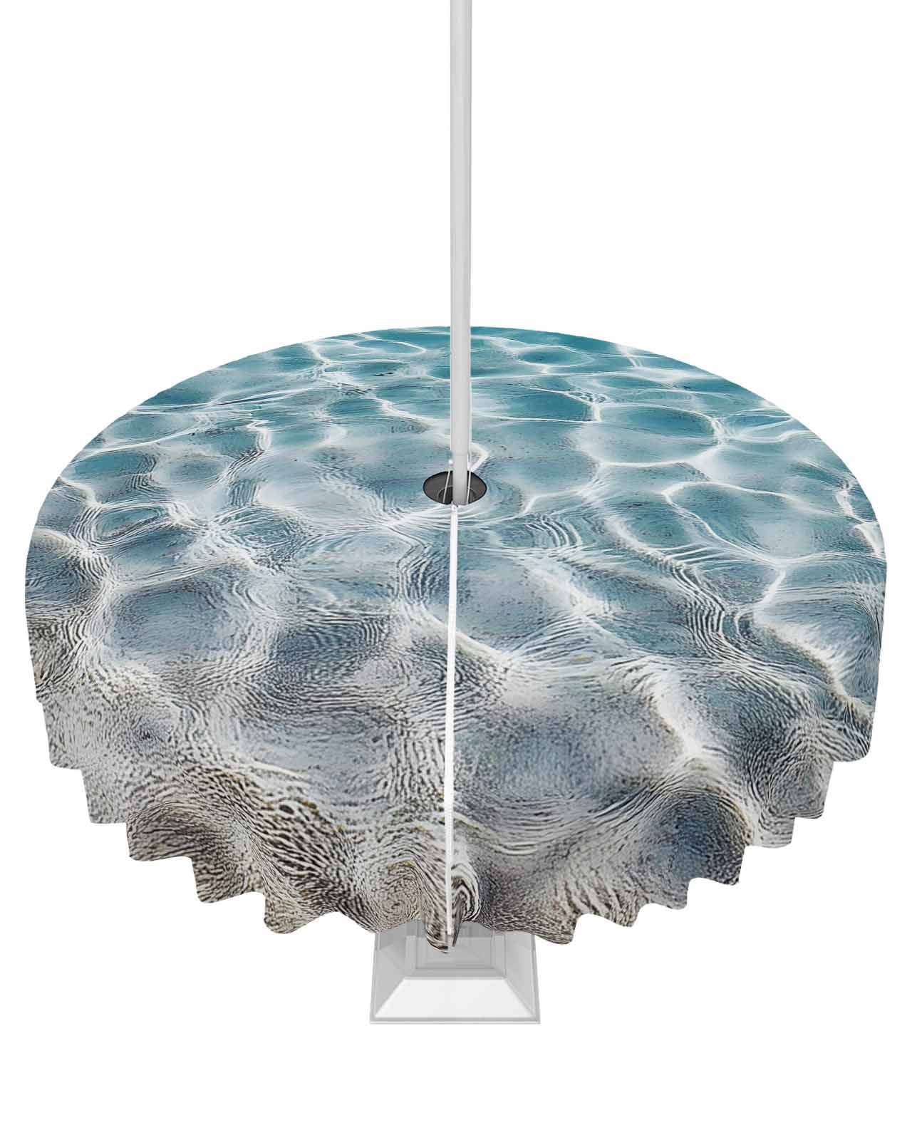 Hokiten Outdoor Tablecloths with Umbrella Hole & Zipper, Summer Ocean ...