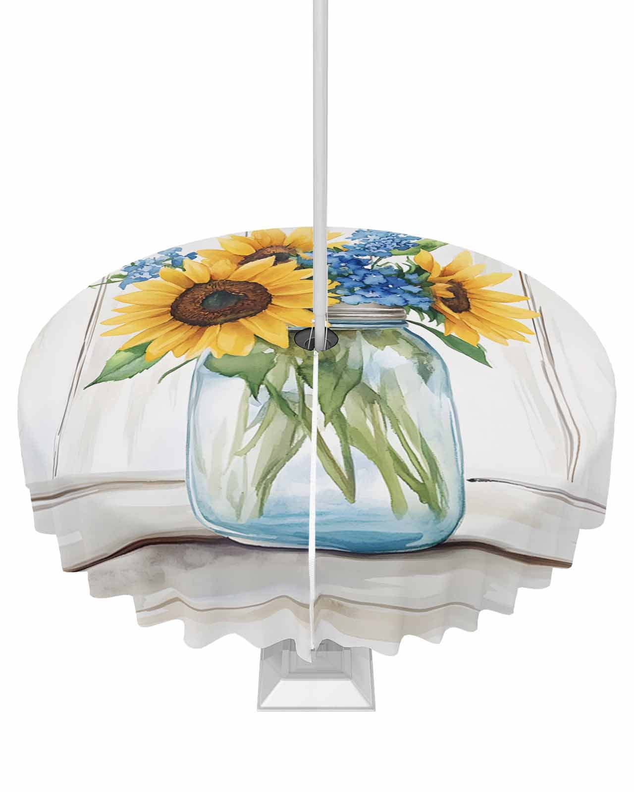 Hokiten Outdoor Tablecloths with Umbrella Hole & Zipper, Summer Round ...