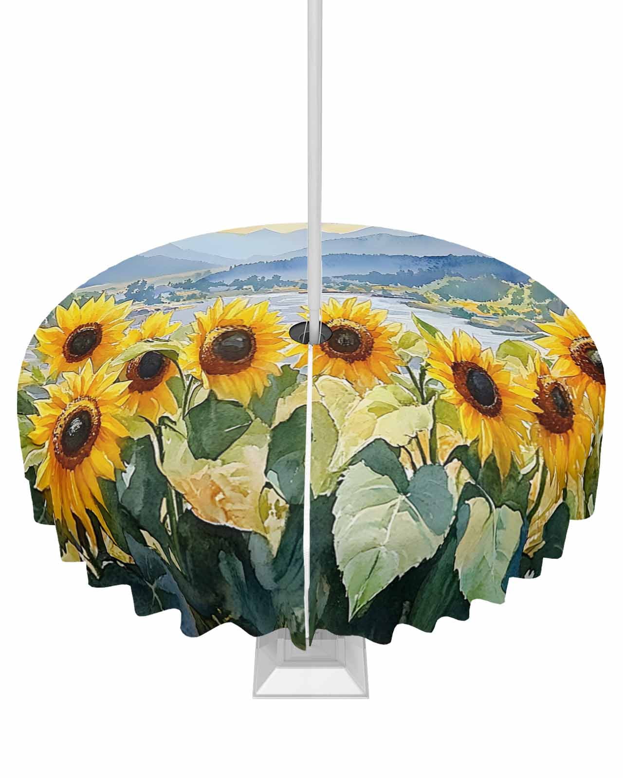 Hokiten Outdoor Tablecloths with Umbrella Hole & Zipper, Sunflower ...