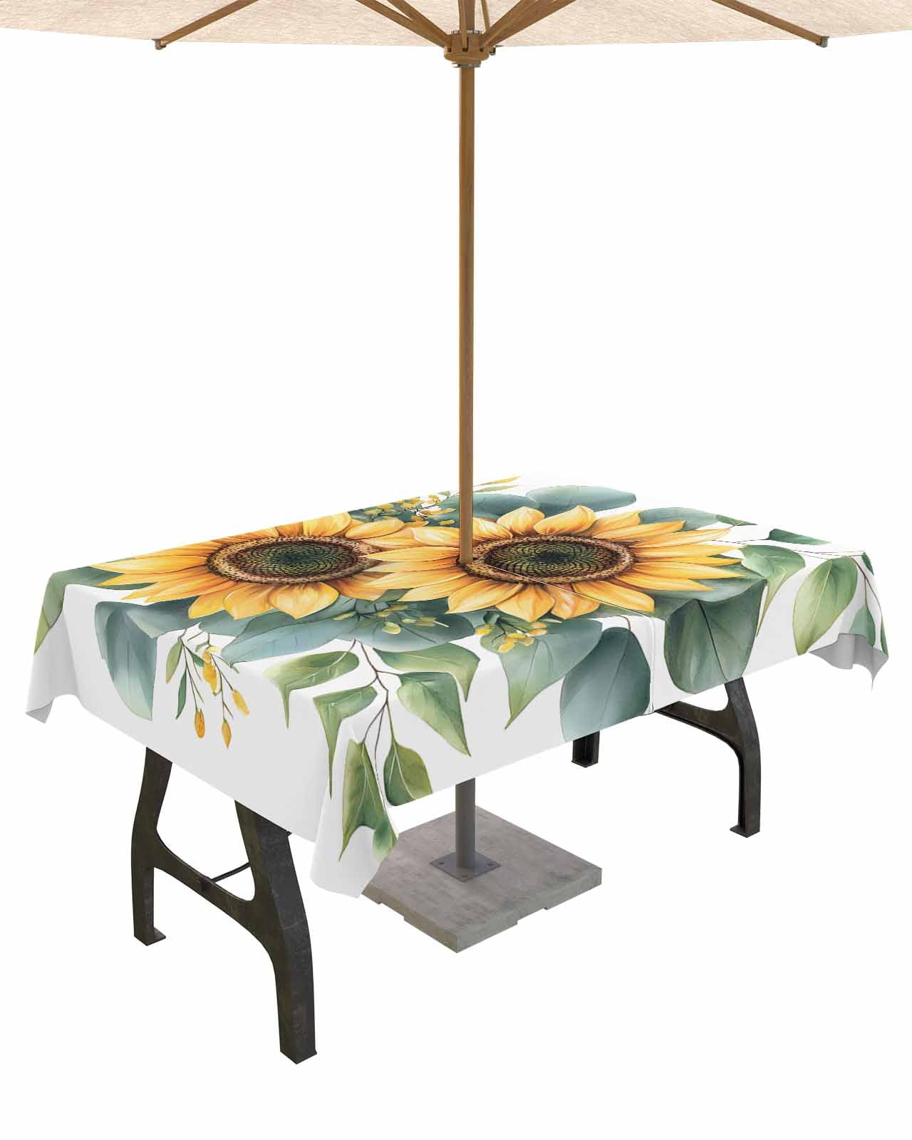 Hokiten Outdoor Tablecloths with Umbrella Hole & Zipper, Sunflower ...