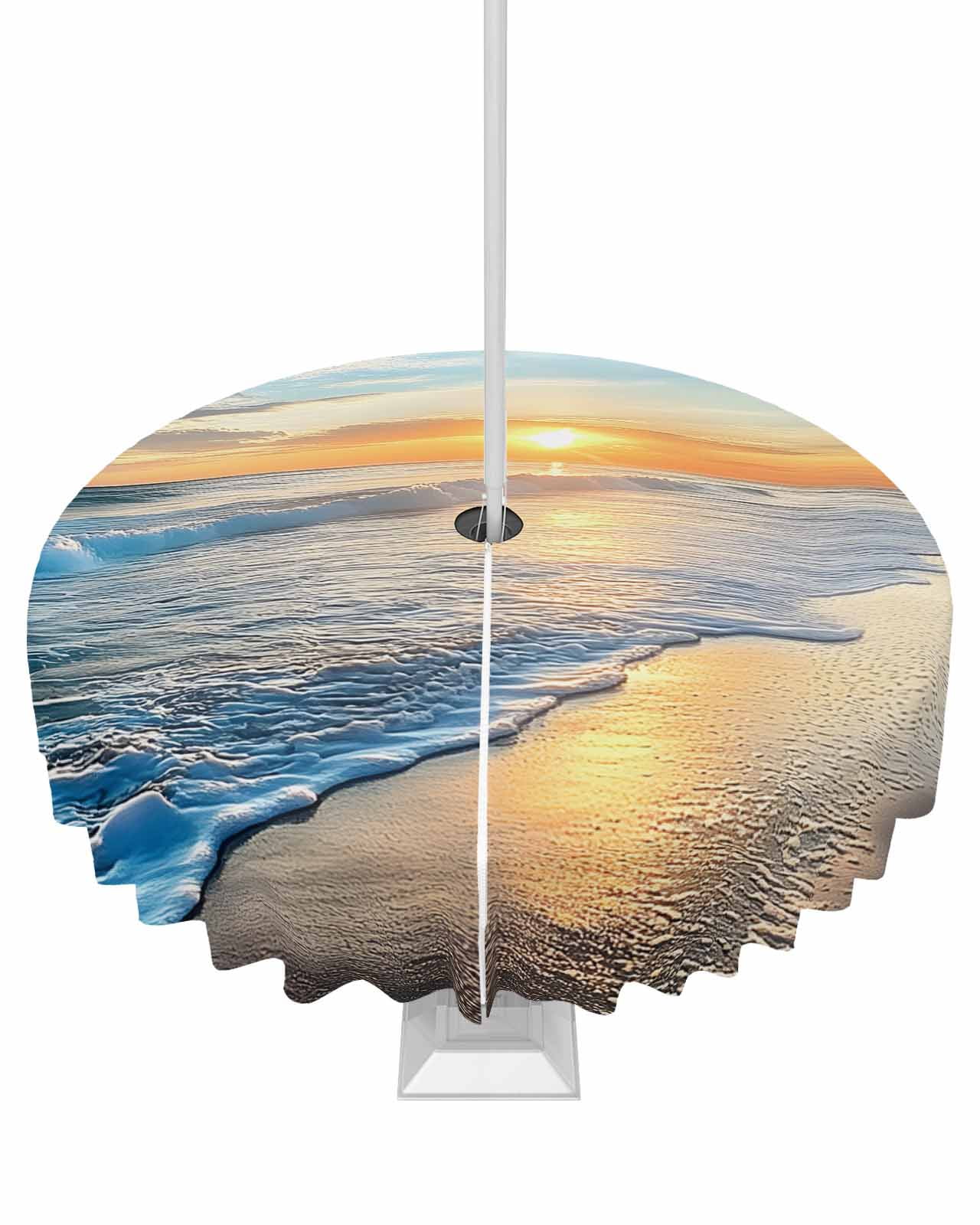 Hokiten Outdoor Tablecloths with Umbrella Hole & Zipper, Sunset Beach ...