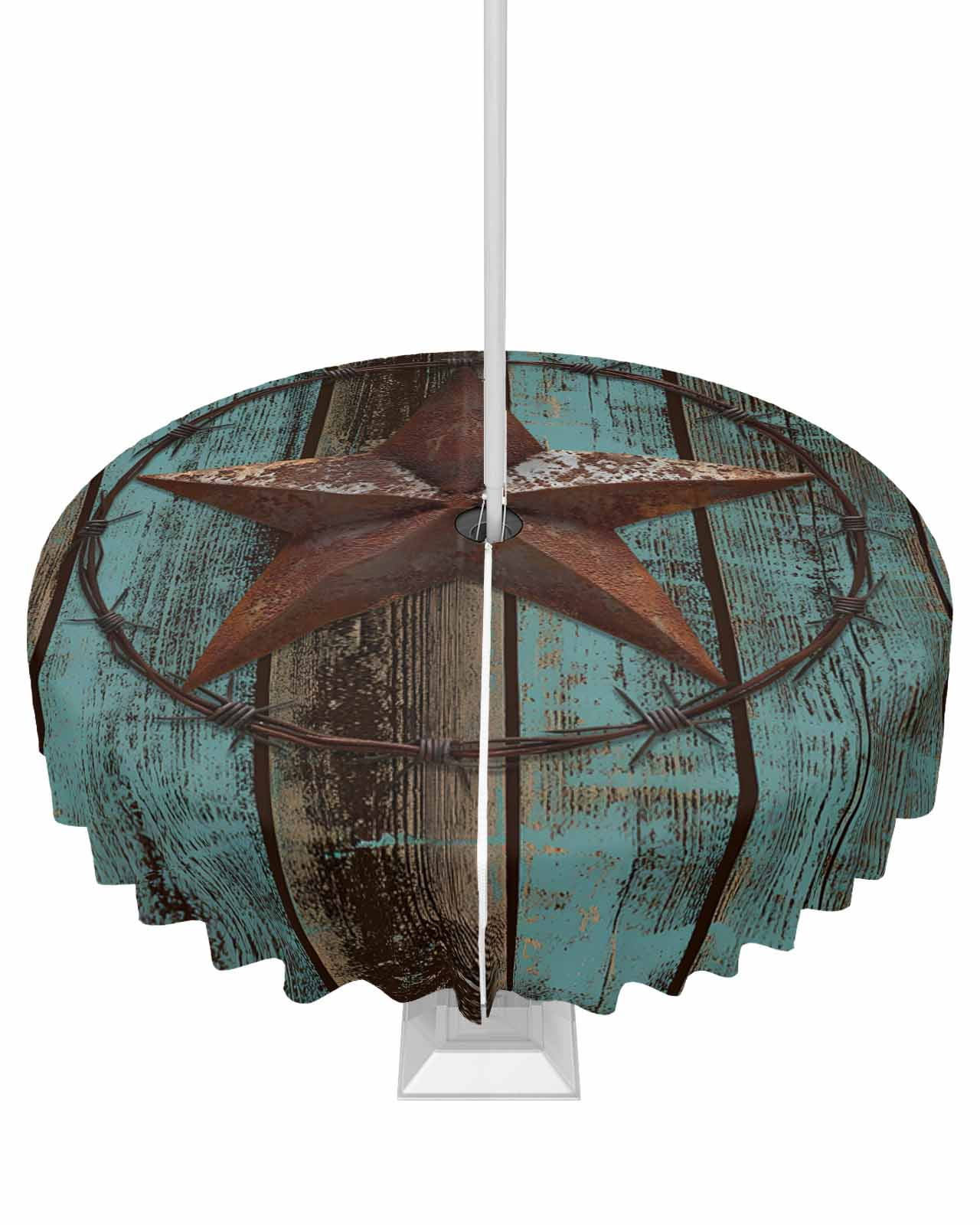 Hokiten Outdoor Tablecloths with Umbrella Hole & Zipper, Teal Brown ...