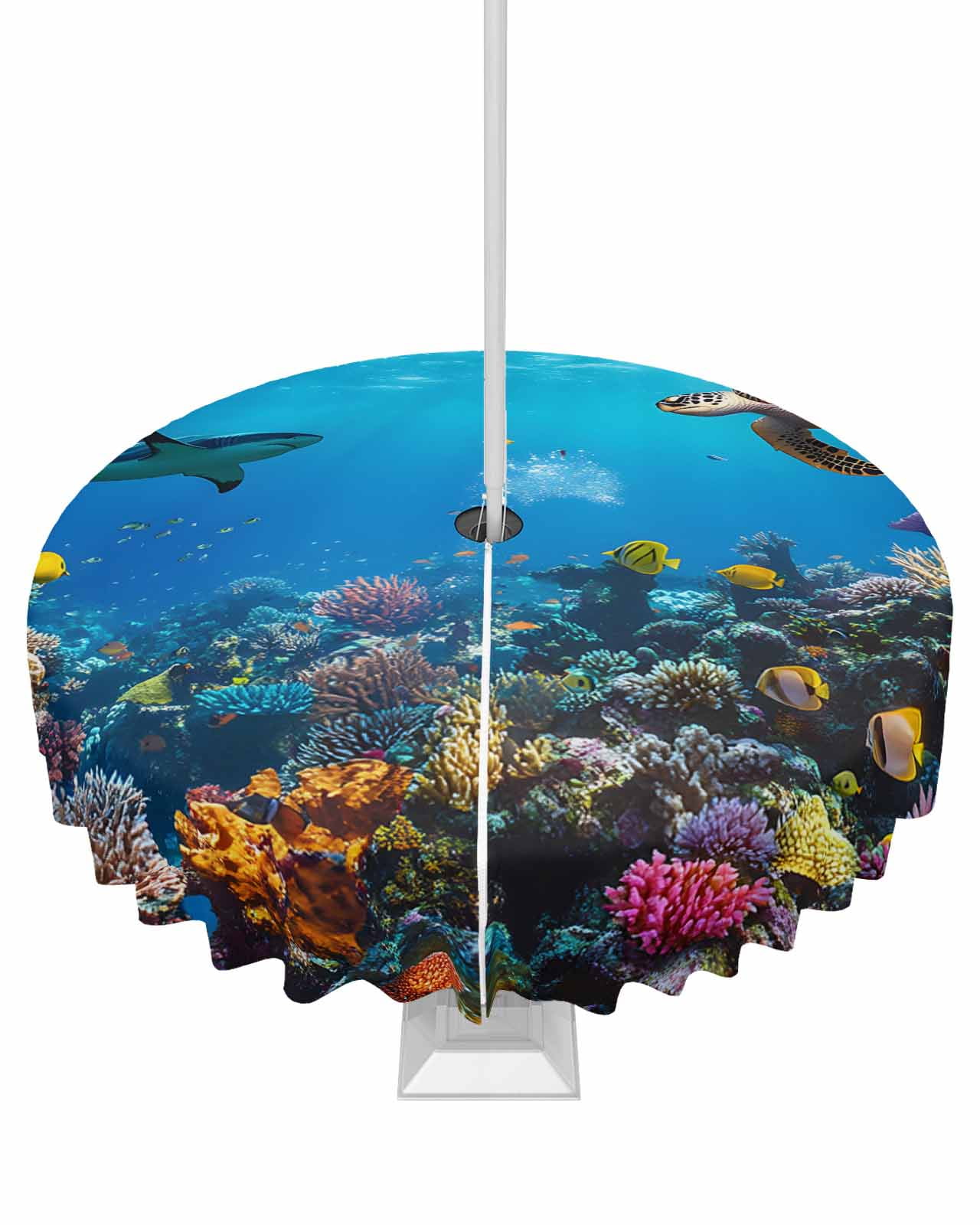 Hokiten Outdoor Tablecloths with Umbrella Hole & Zipper, Turtle Round ...