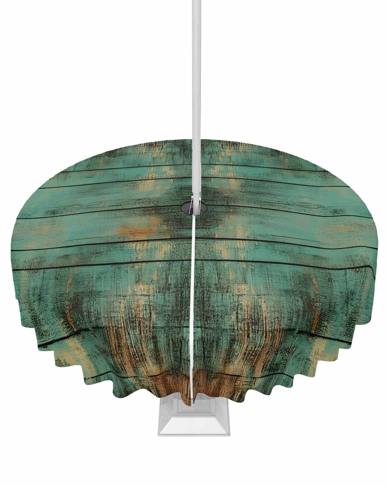 Hokiten Outdoor Tablecloths with Umbrella Hole & Zipper, Vintage Teal ...