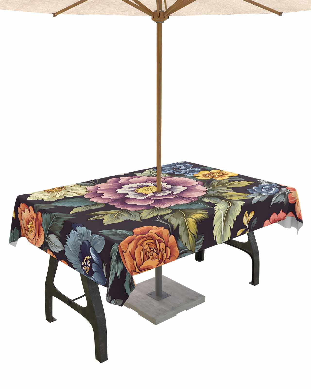 Hokiten Outdoor Tablecloths with Umbrella Hole & Zipper, Watercolor ...