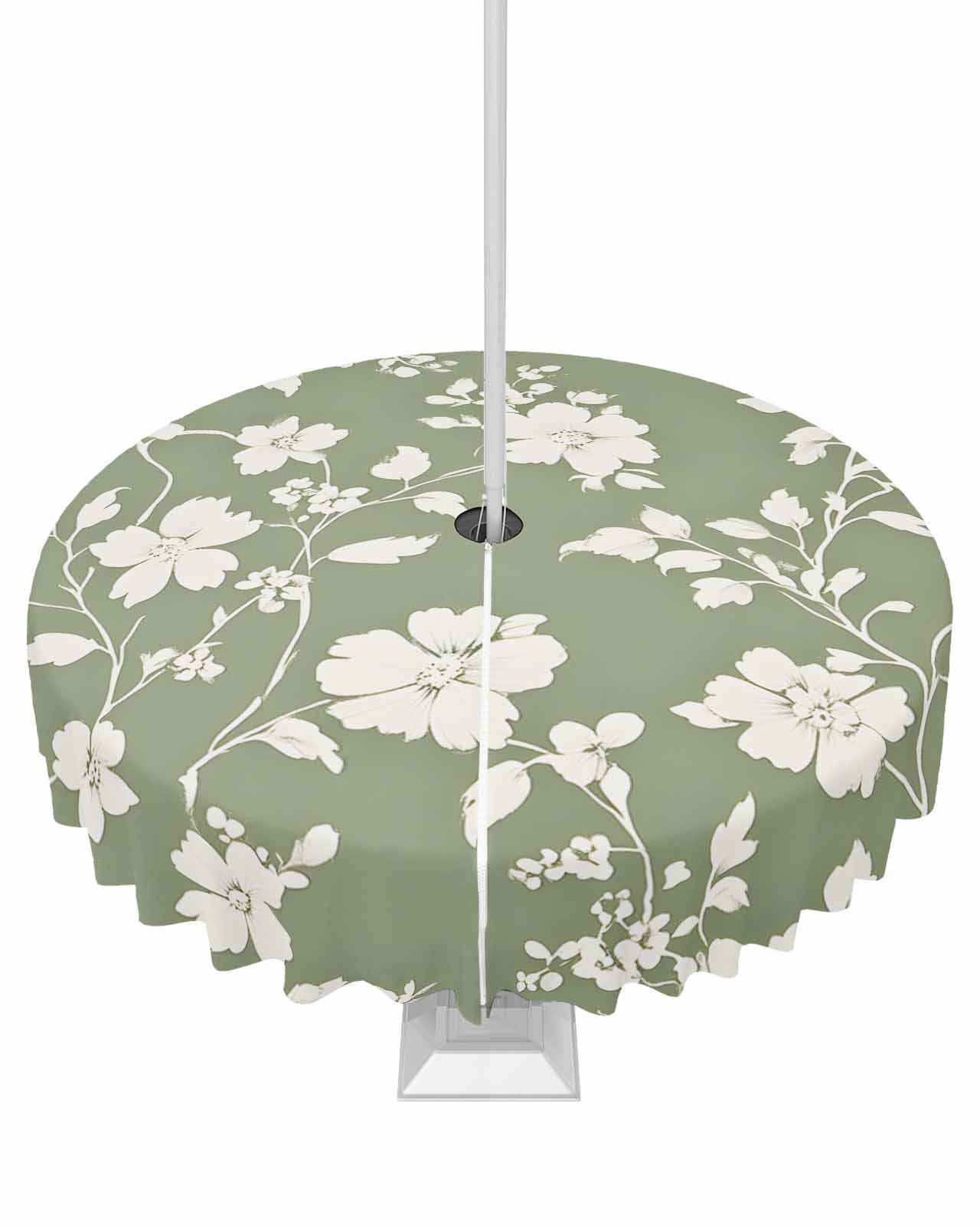 Hokiten Outdoor Tablecloths with Umbrella Hole & Zipper, White Spring ...