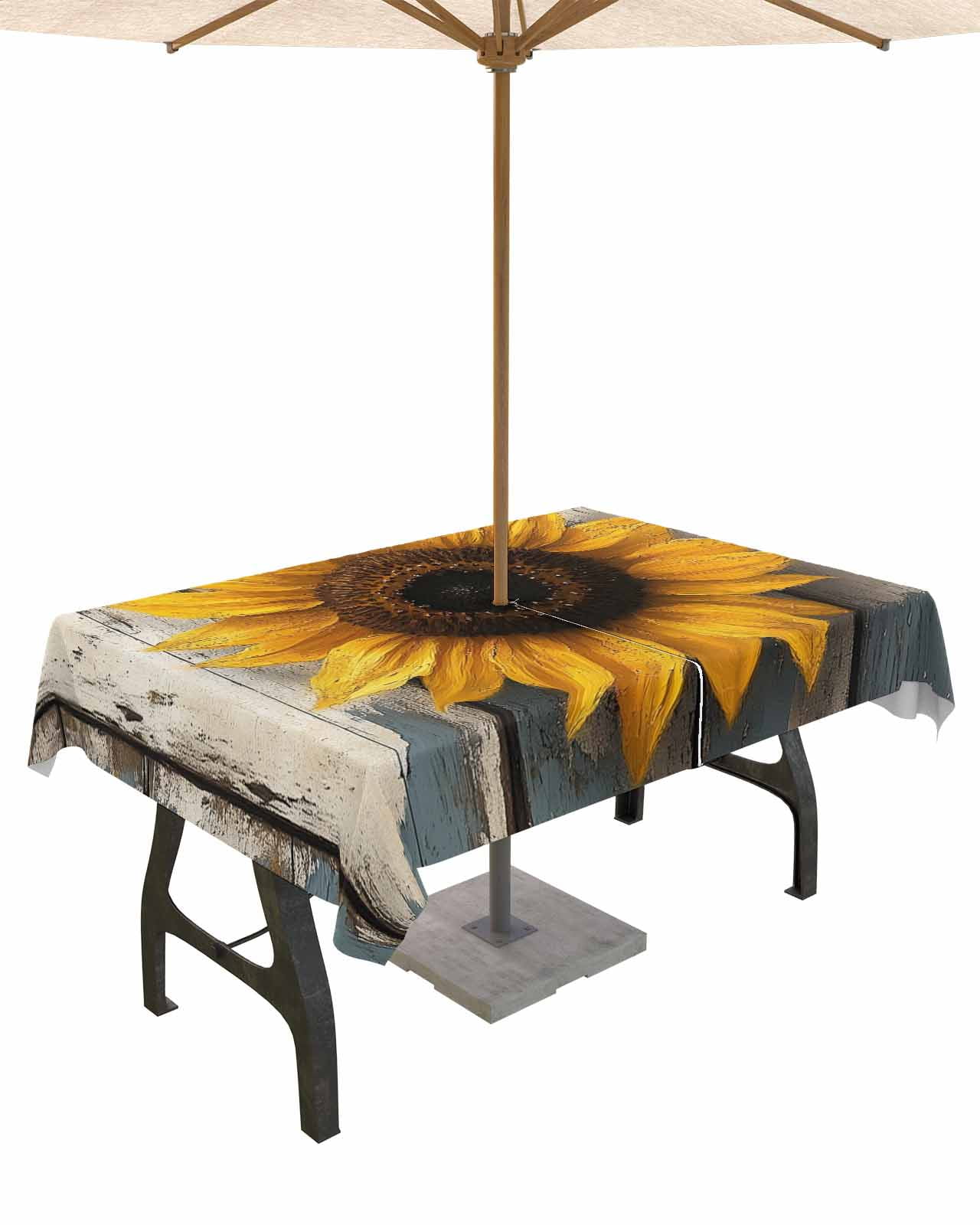 Hokiten Outdoor Tablecloths with Umbrella Hole & Zipper, Yellow ...