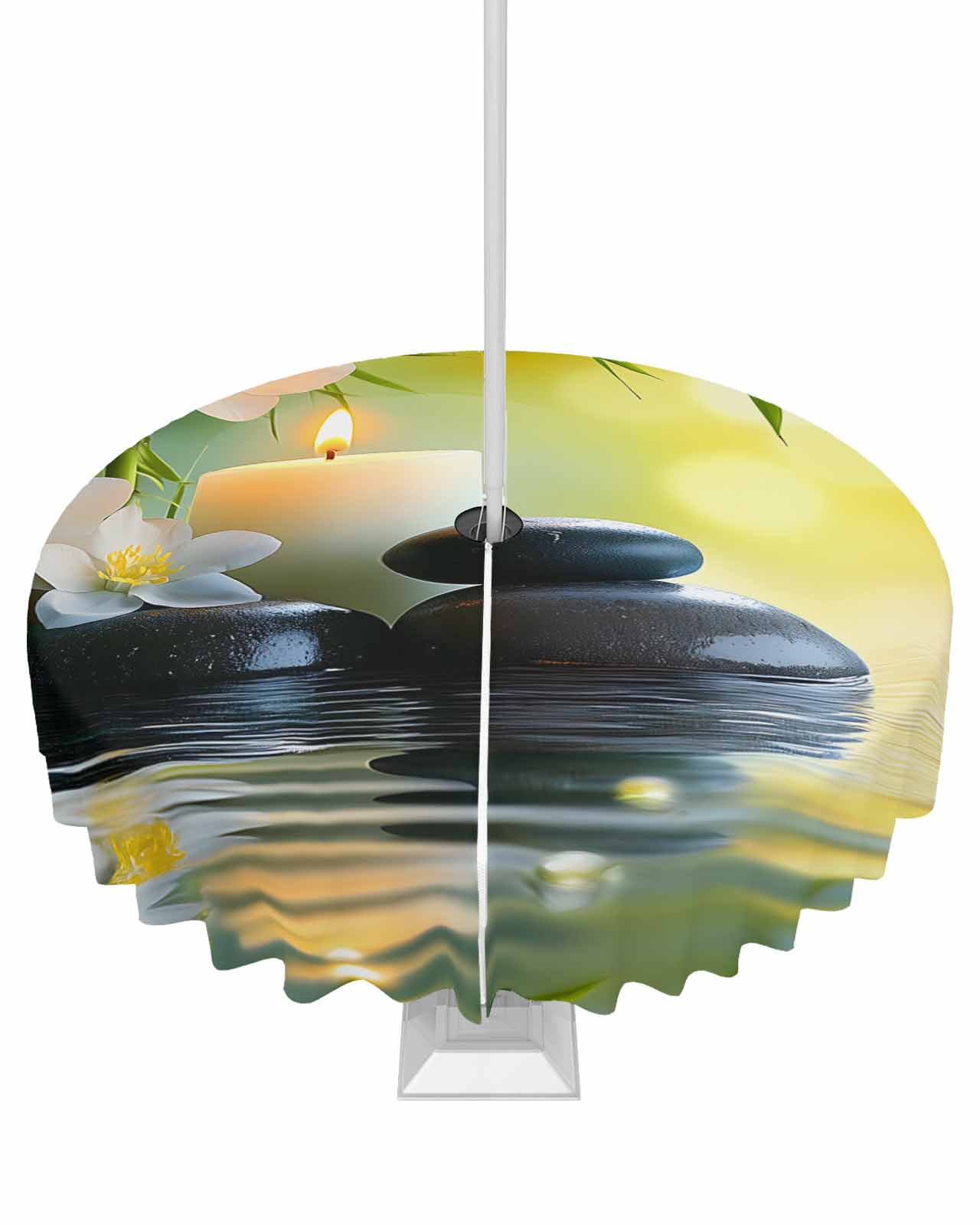Hokiten Outdoor Tablecloths with Umbrella Hole & Zipper, Zen Stones ...
