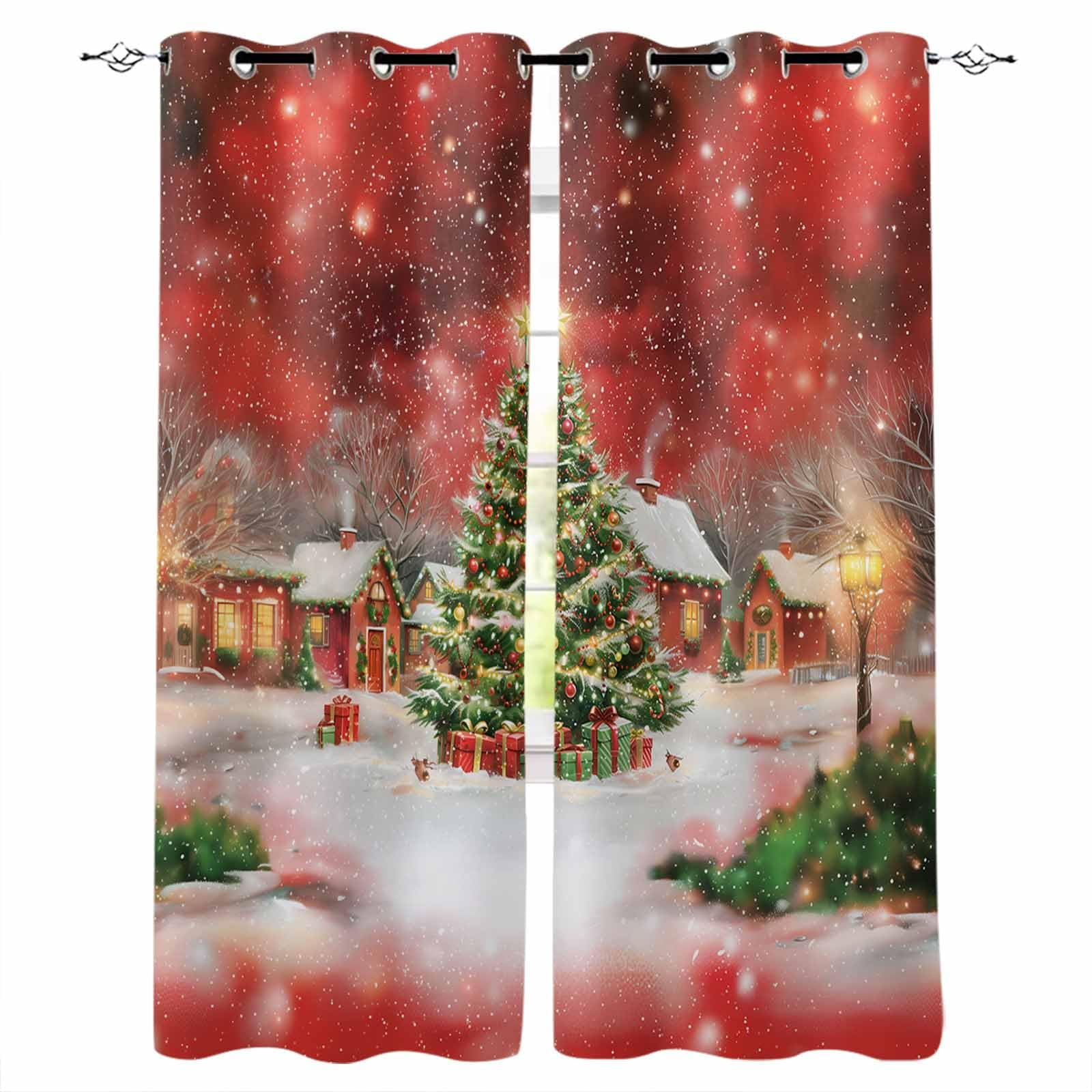Hokiten Red Christmas Blackout Curtains | Light Blocking Print Window ...