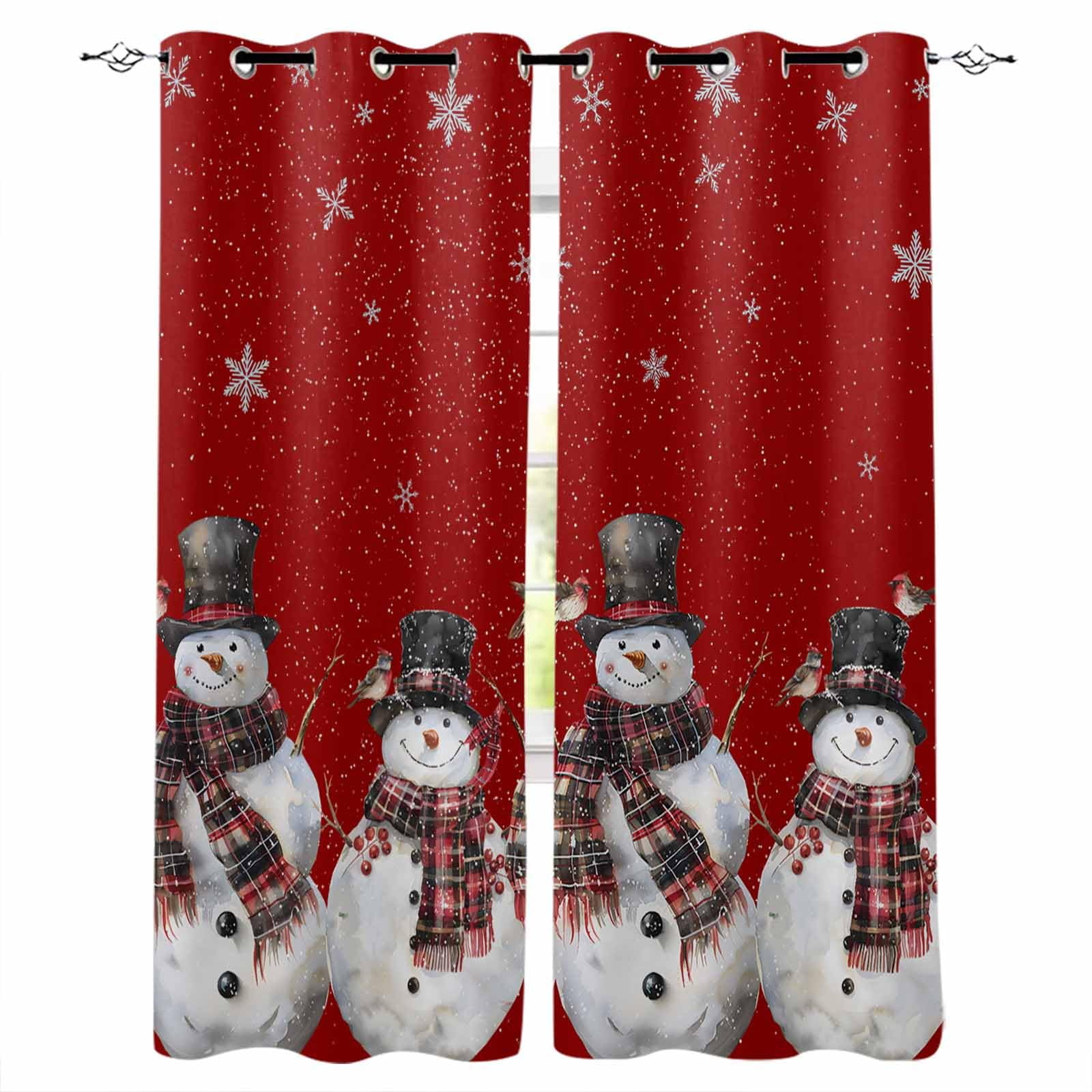 Hokiten Red Snowman Christmas Blackout Curtains | Light Blocking Print ...