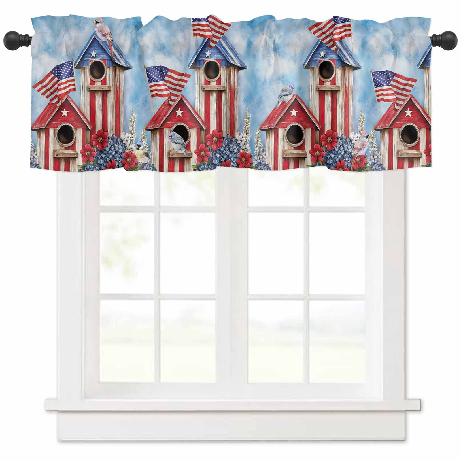 Hokiten Rod Pocket Curtain Valance, 4th of July Farmhouse Window ...