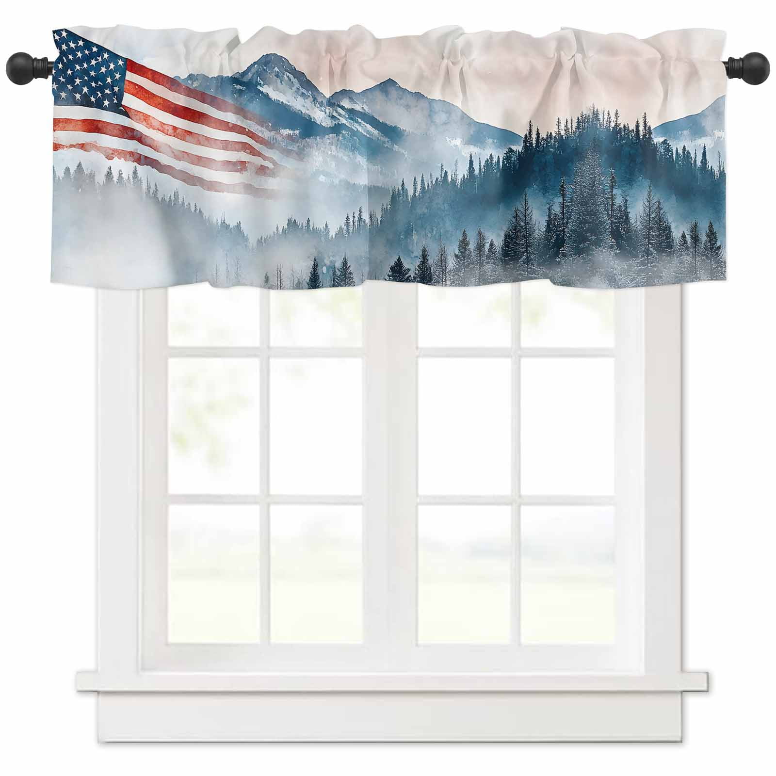 Hokiten Rod Pocket Curtain Valance, American Flag Farmhouse Window ...