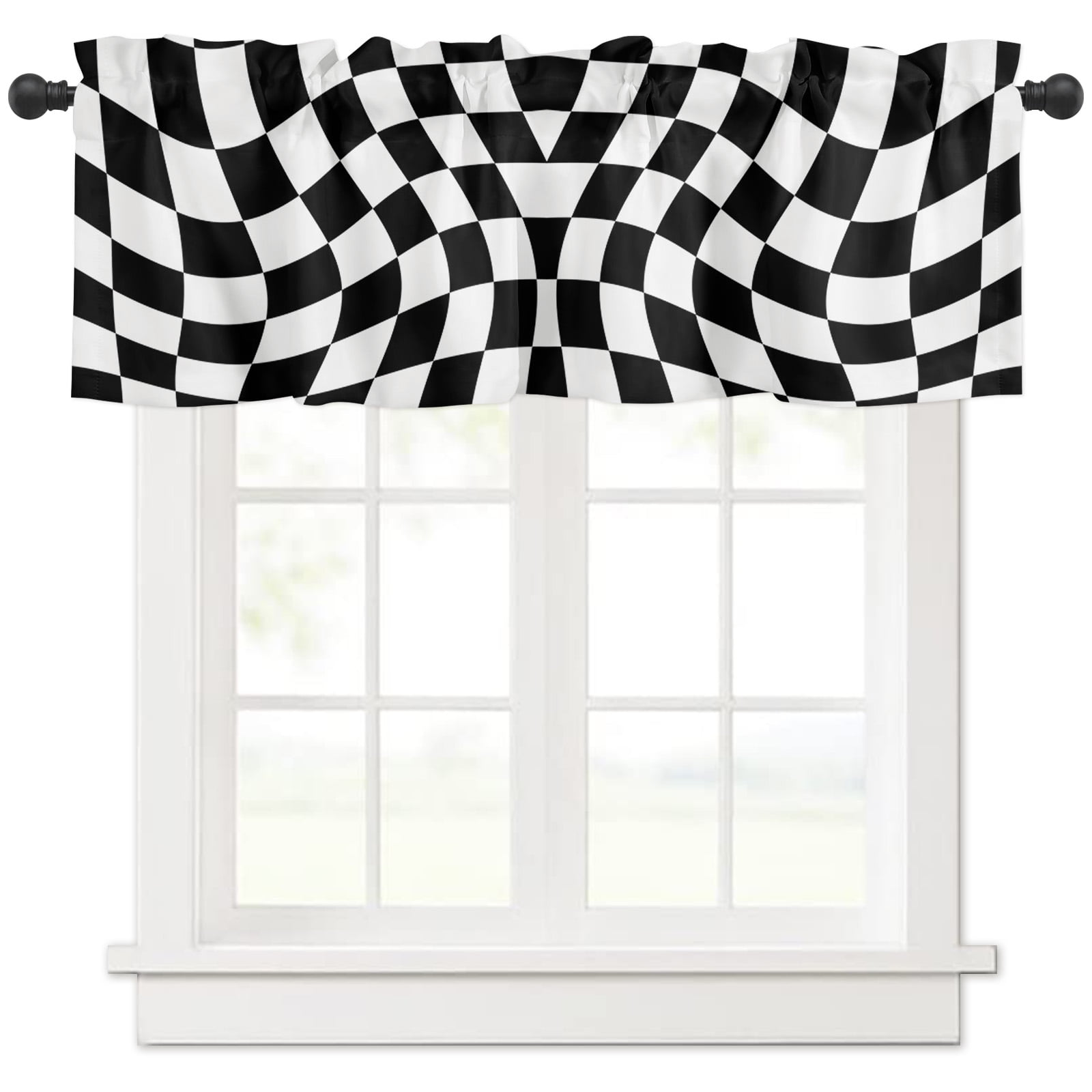 Hokiten Rod Pocket Curtain Valance, Black and White Checkered Farmhouse ...
