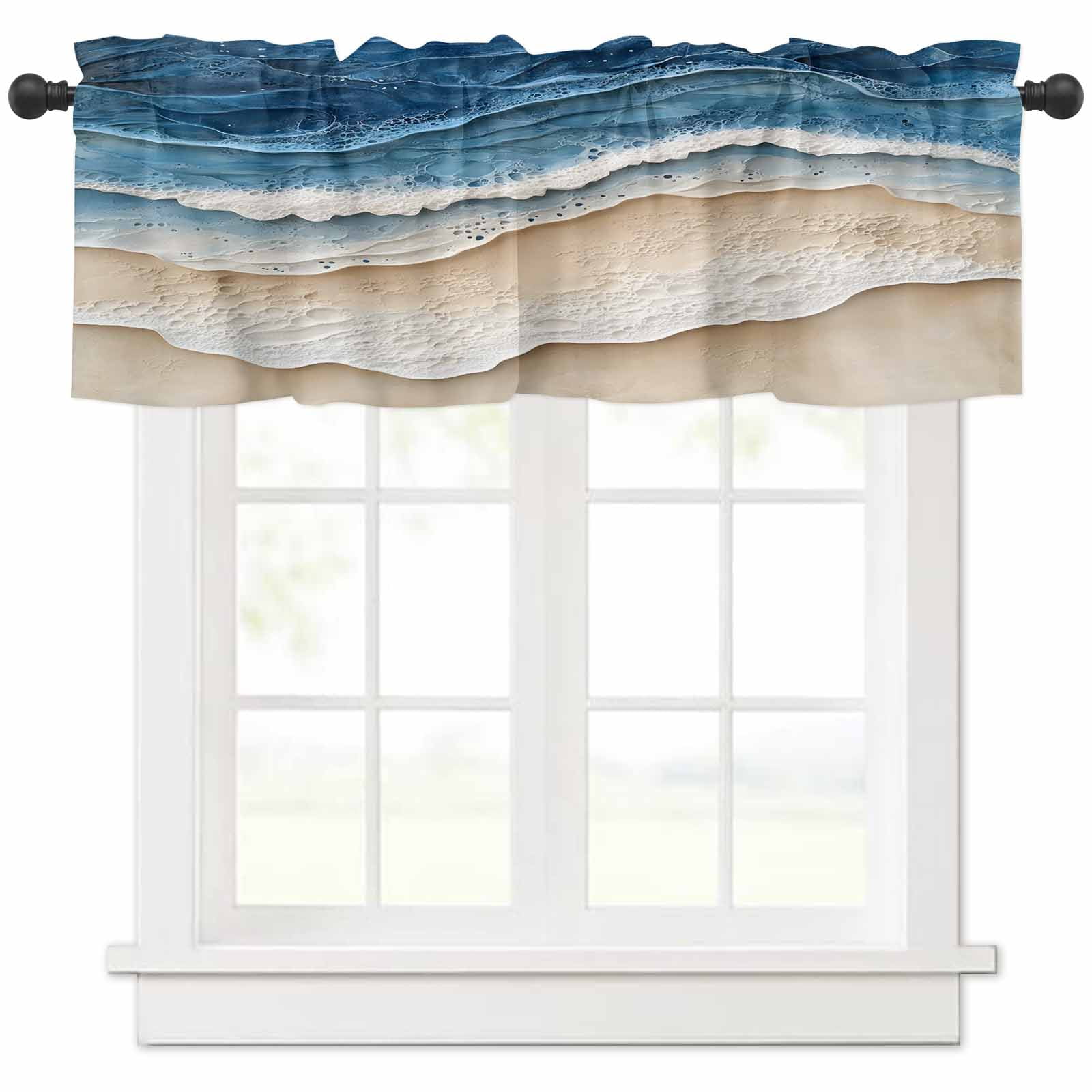 Hokiten Rod Pocket Curtain Valance, Blue Beach Coastal Farmhouse Window ...