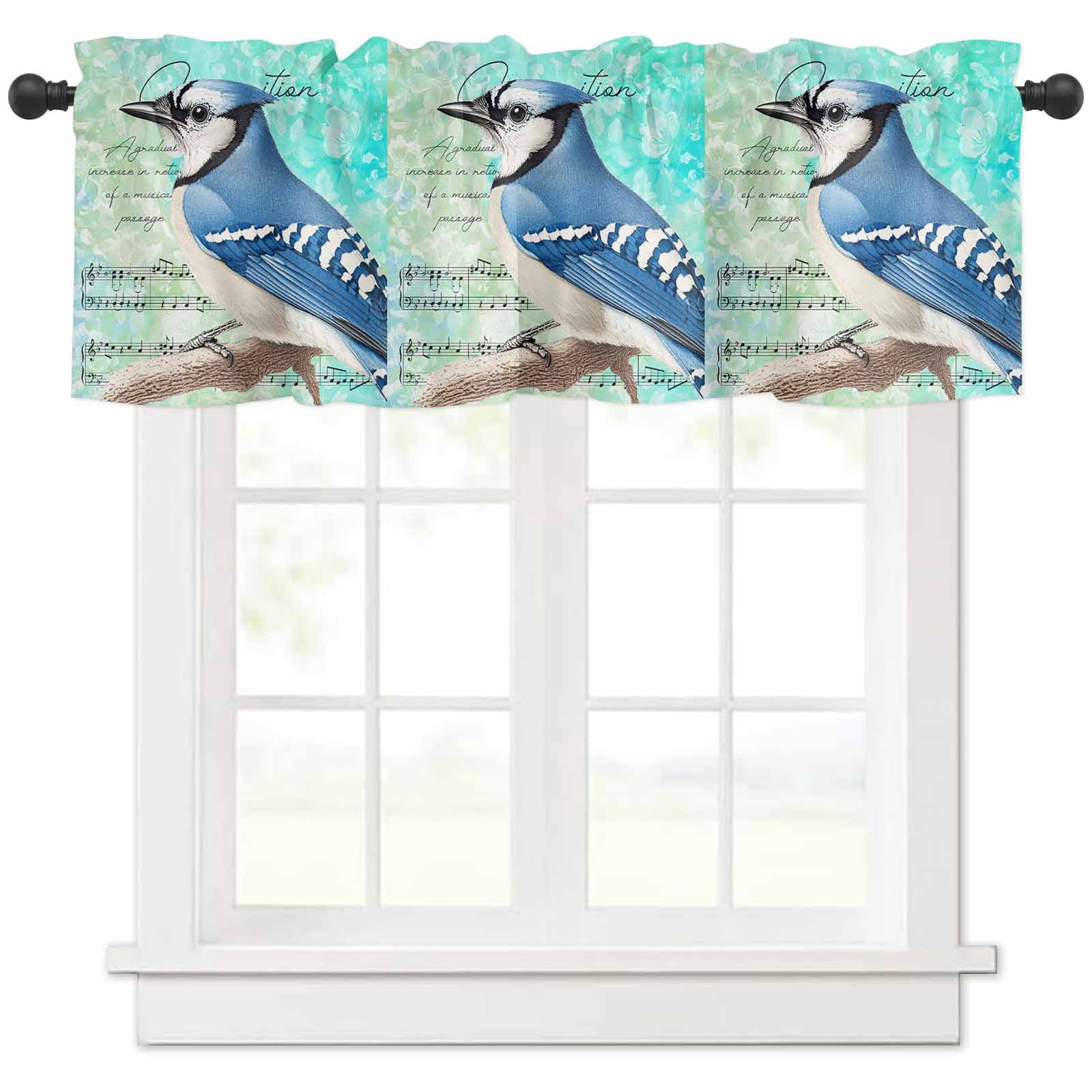 Hokiten Rod Pocket Curtain Valance, Blue Bird Farmhouse Window Valance ...