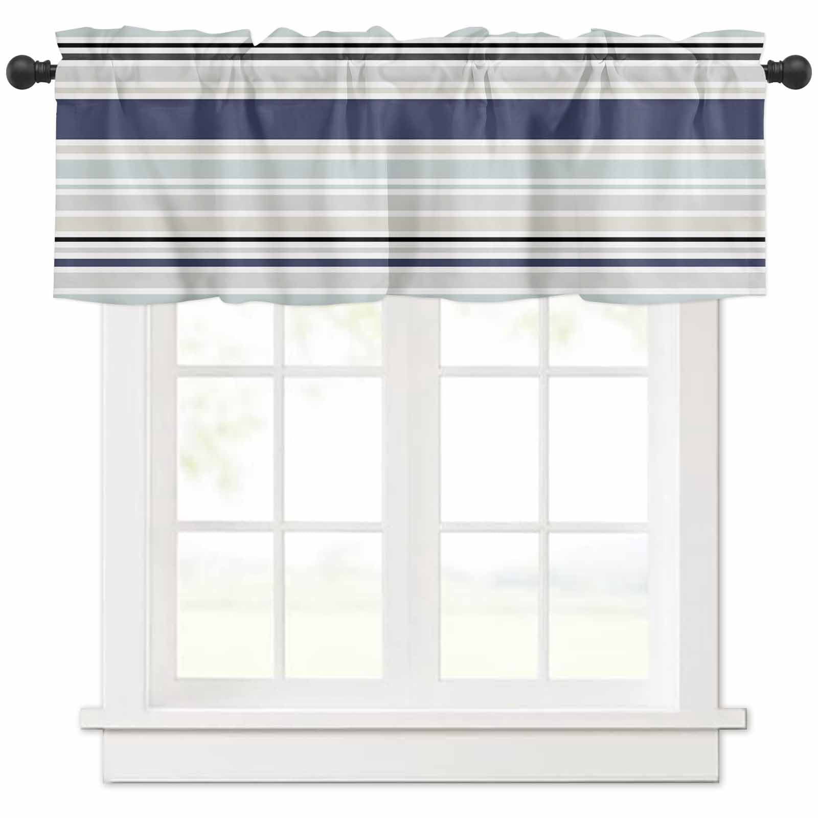 Hokiten Rod Pocket Curtain Valance, Blue Black Grey Striped Farmhouse ...