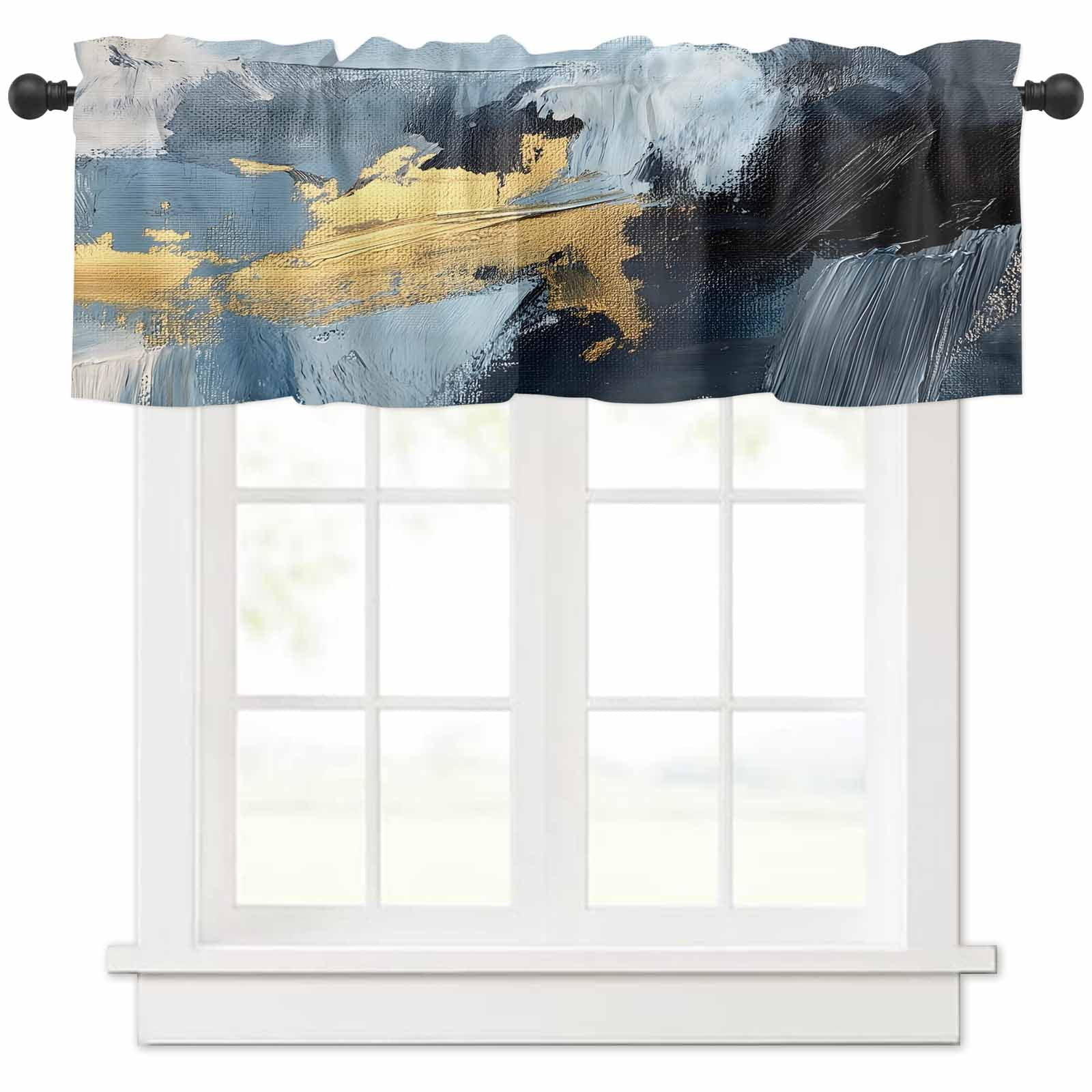 Hokiten Rod Pocket Curtain Valance, Blue Black Yellow Oil Painting ...