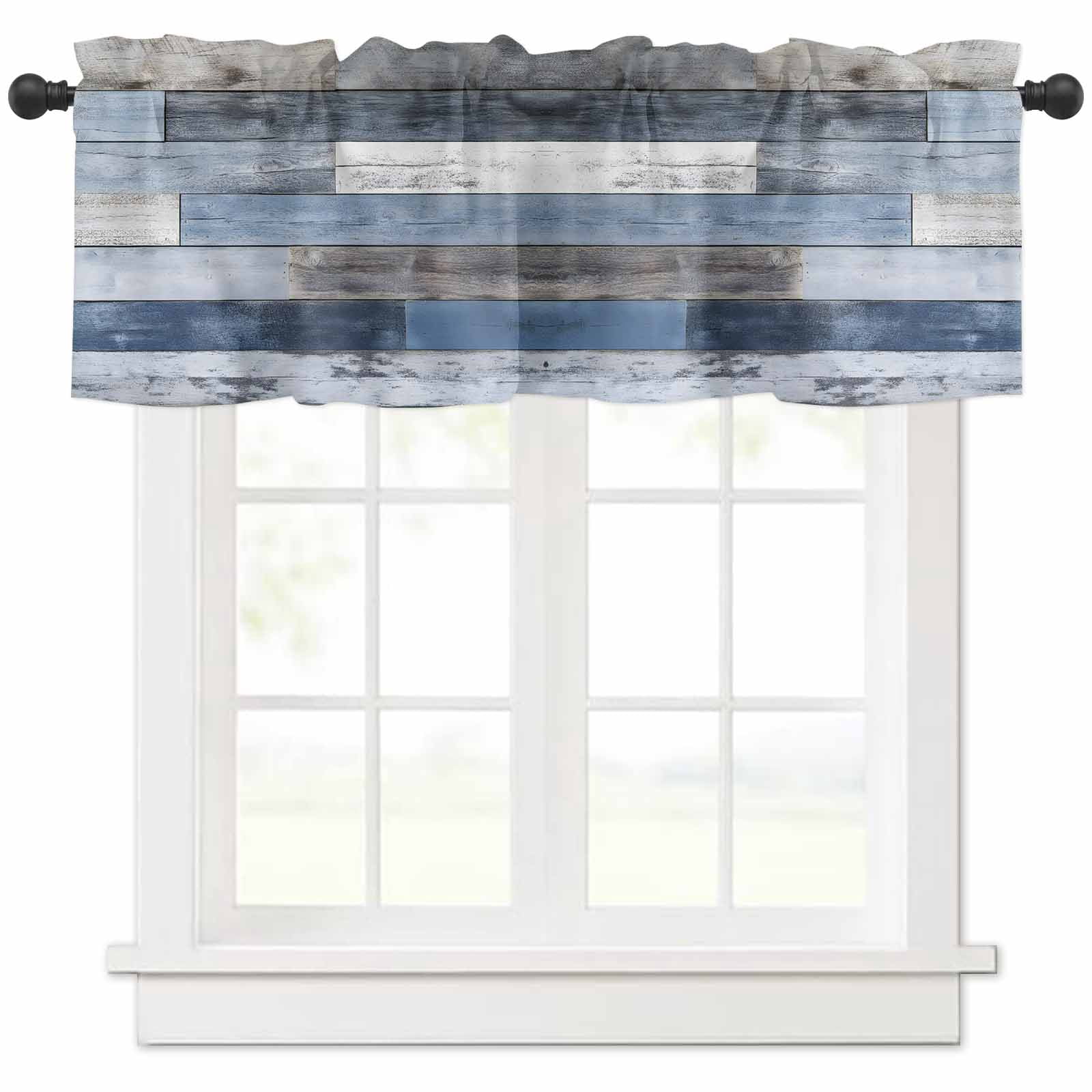 Hokiten Rod Pocket Curtain Valance, Blue Brown Farmhouse Farmhouse ...