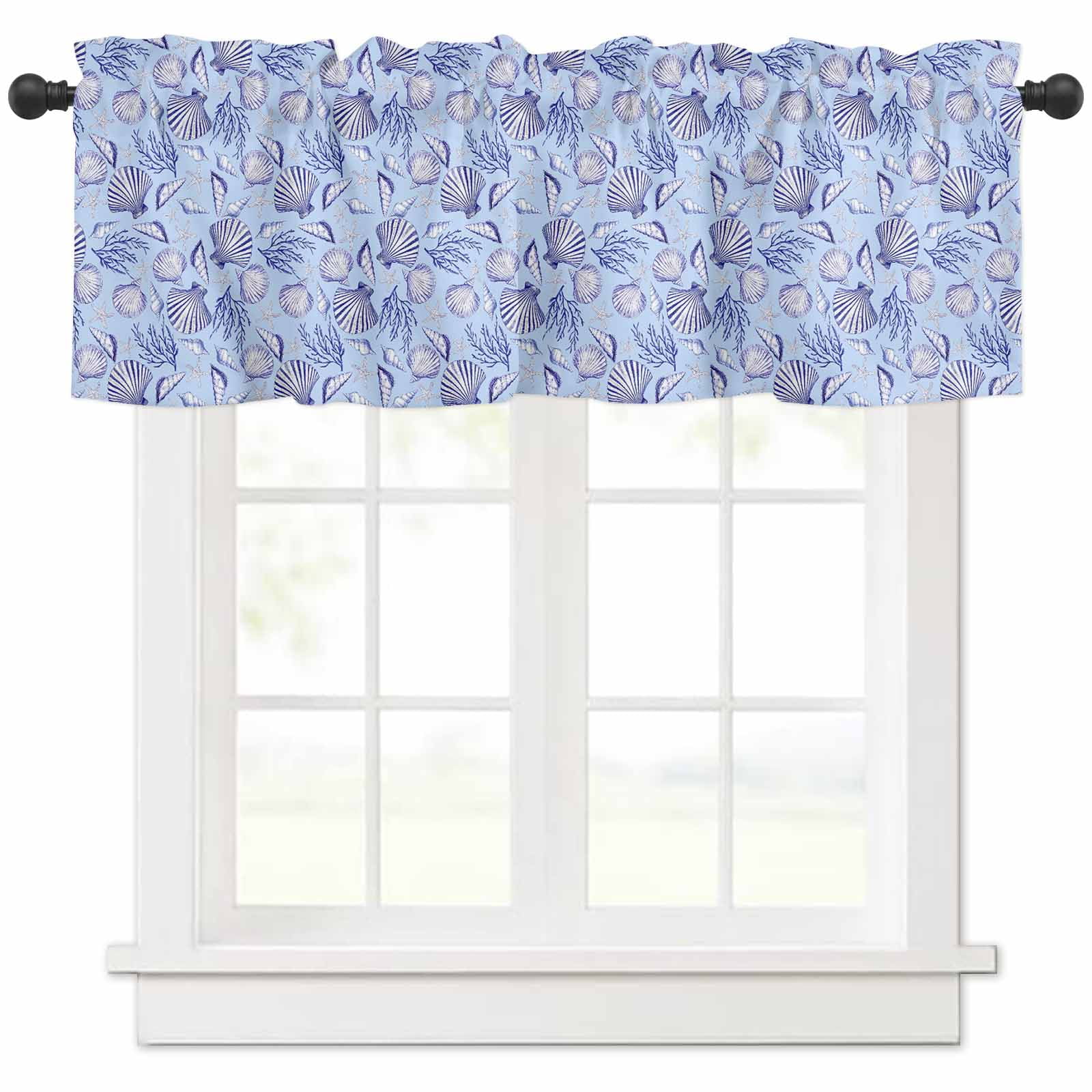 Hokiten Rod Pocket Curtain Valance, Blue Coastal Farmhouse Window ...