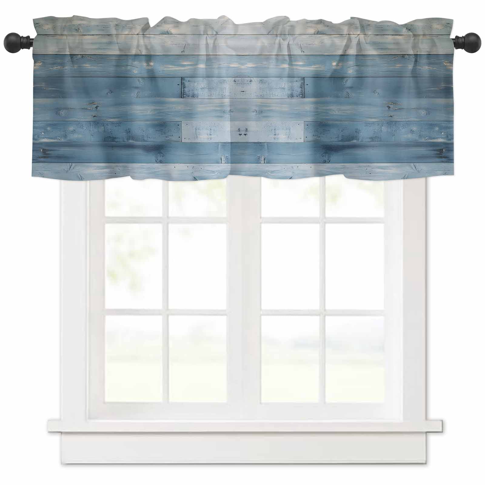 Hokiten Rod Pocket Curtain Valance, Blue Farmhouse Farmhouse Window ...