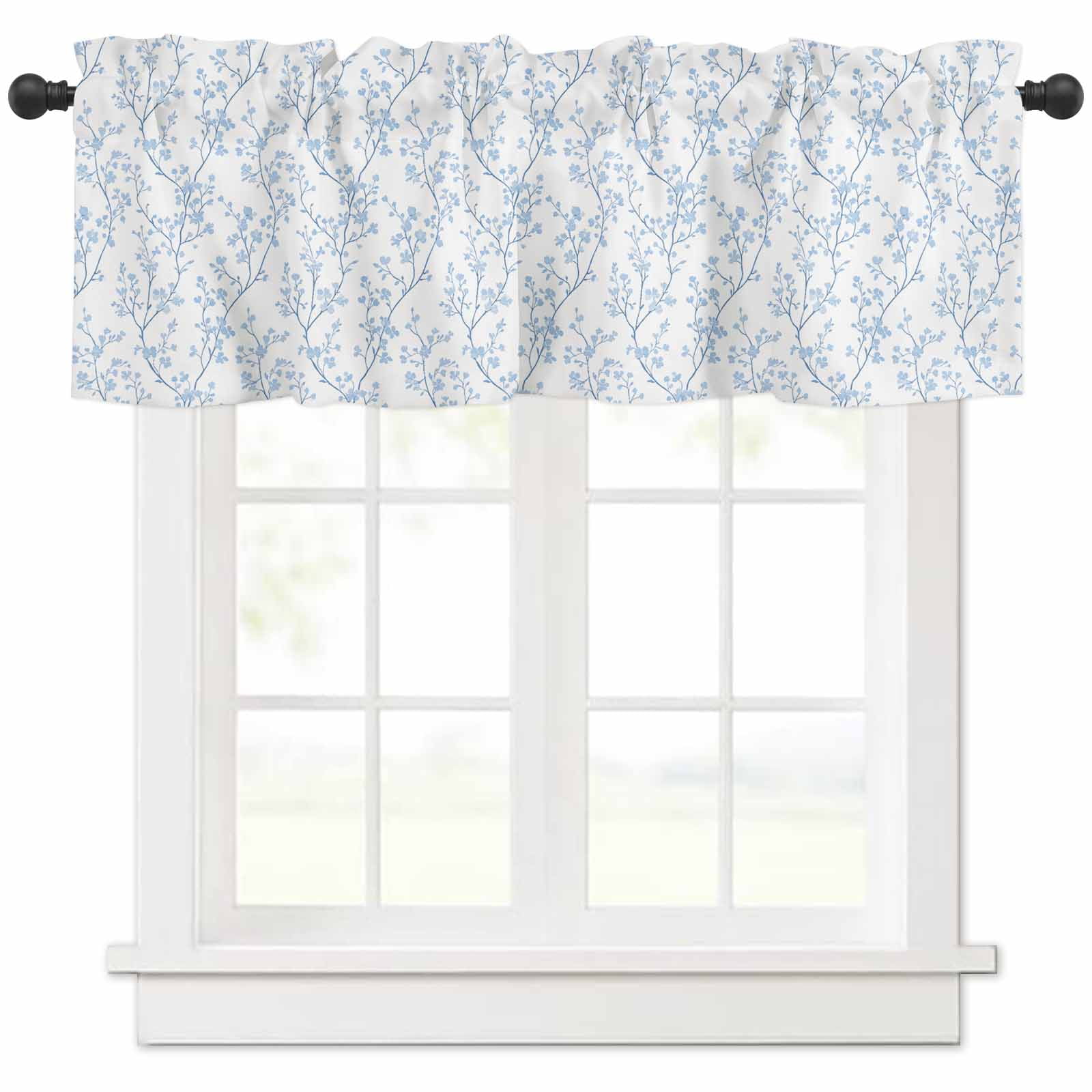 Hokiten Rod Pocket Curtain Valance, Blue Flower Leaf Farmhouse Window ...