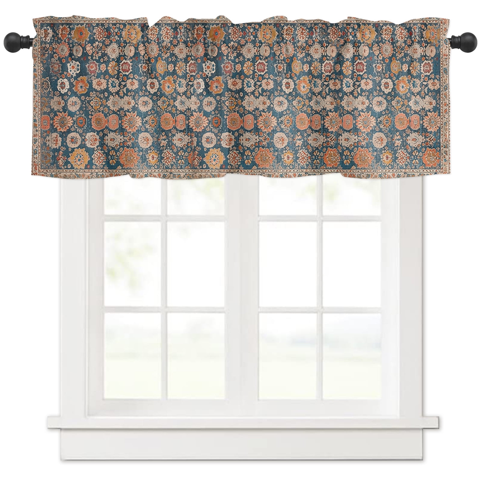 Hokiten Rod Pocket Curtain Valance, Blue Flower Print, Farmhouse Window ...