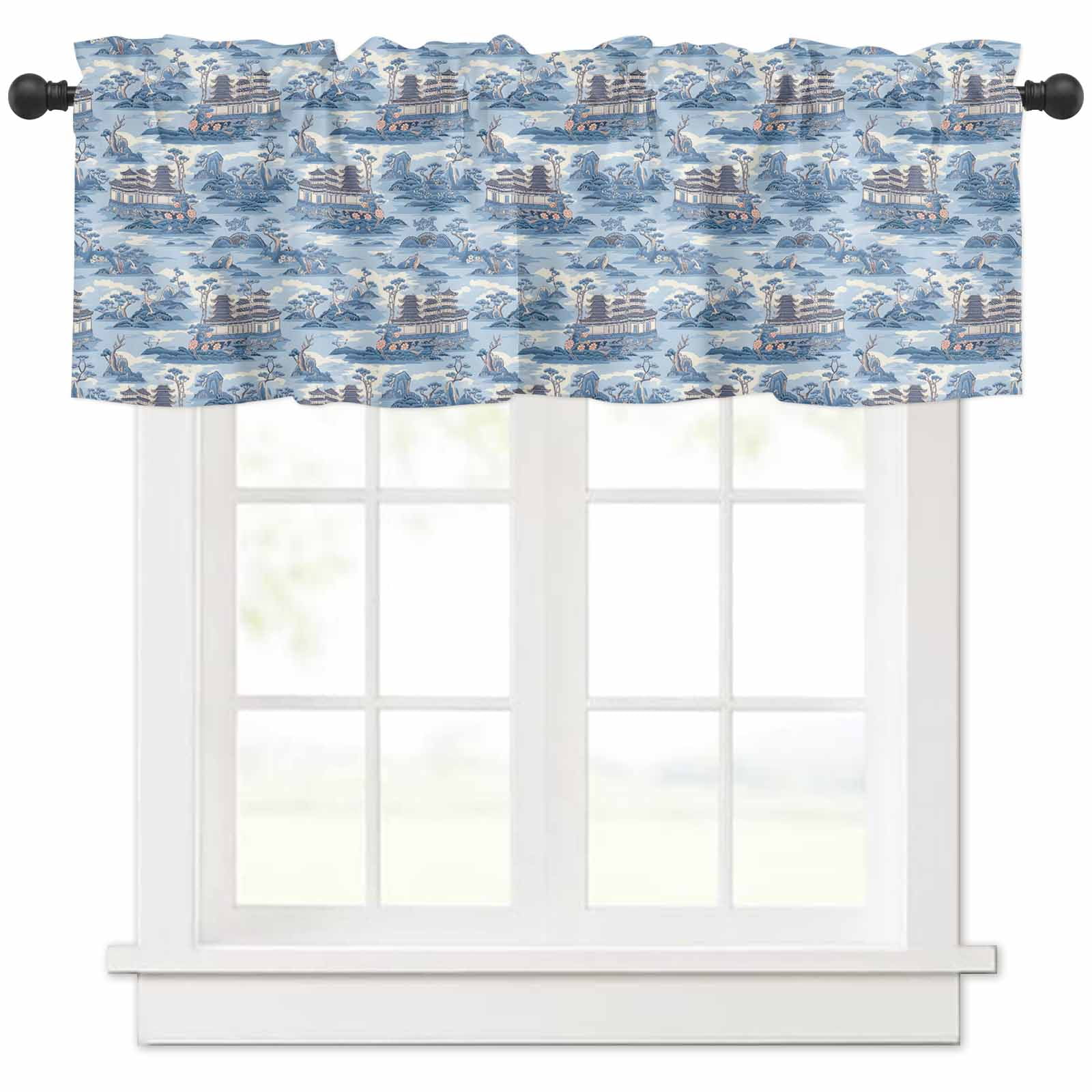 Hokiten Rod Pocket Curtain Valance, Blue Garden Farmhouse Window ...