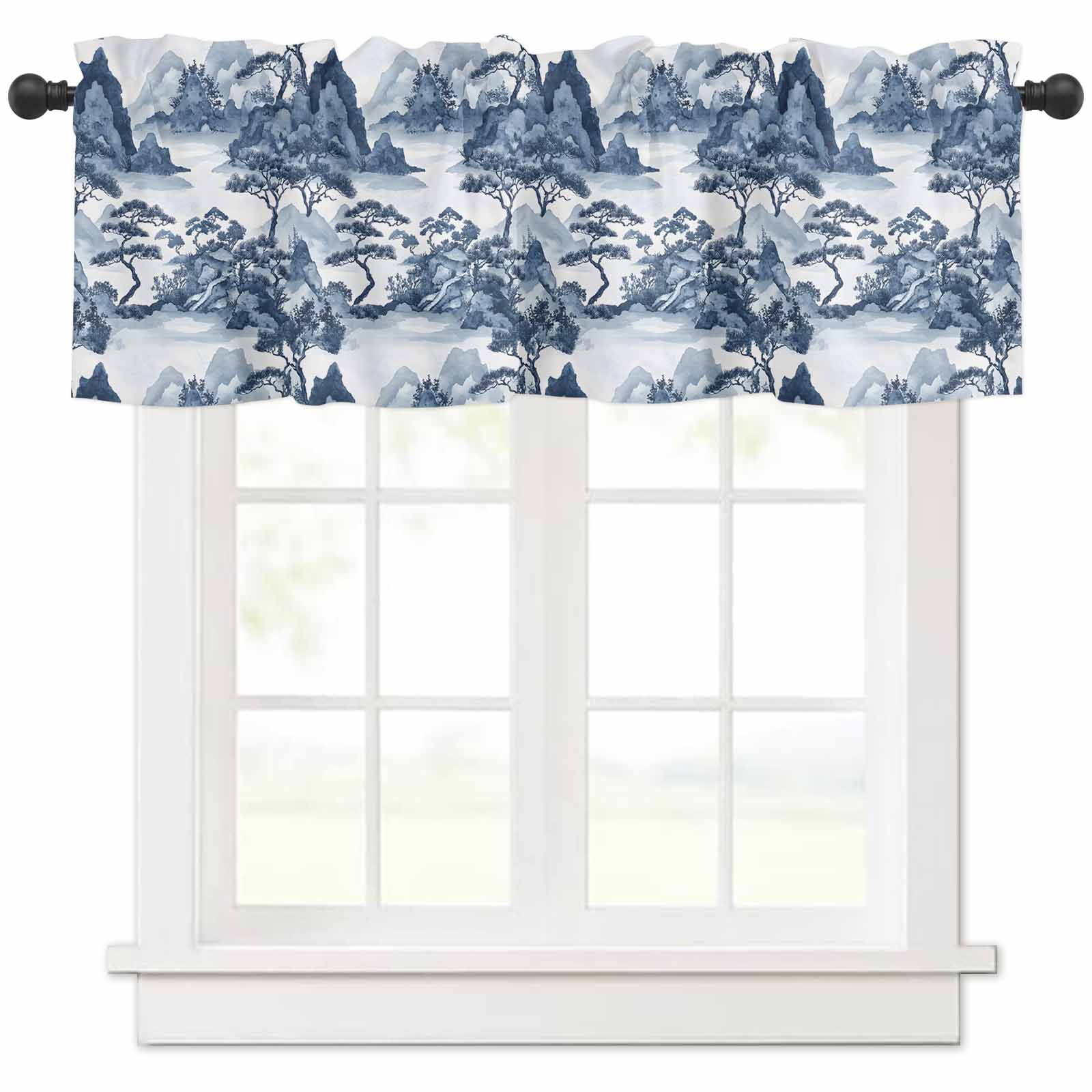 Hokiten Rod Pocket Curtain Valance, Blue Garden Farmhouse Window ...