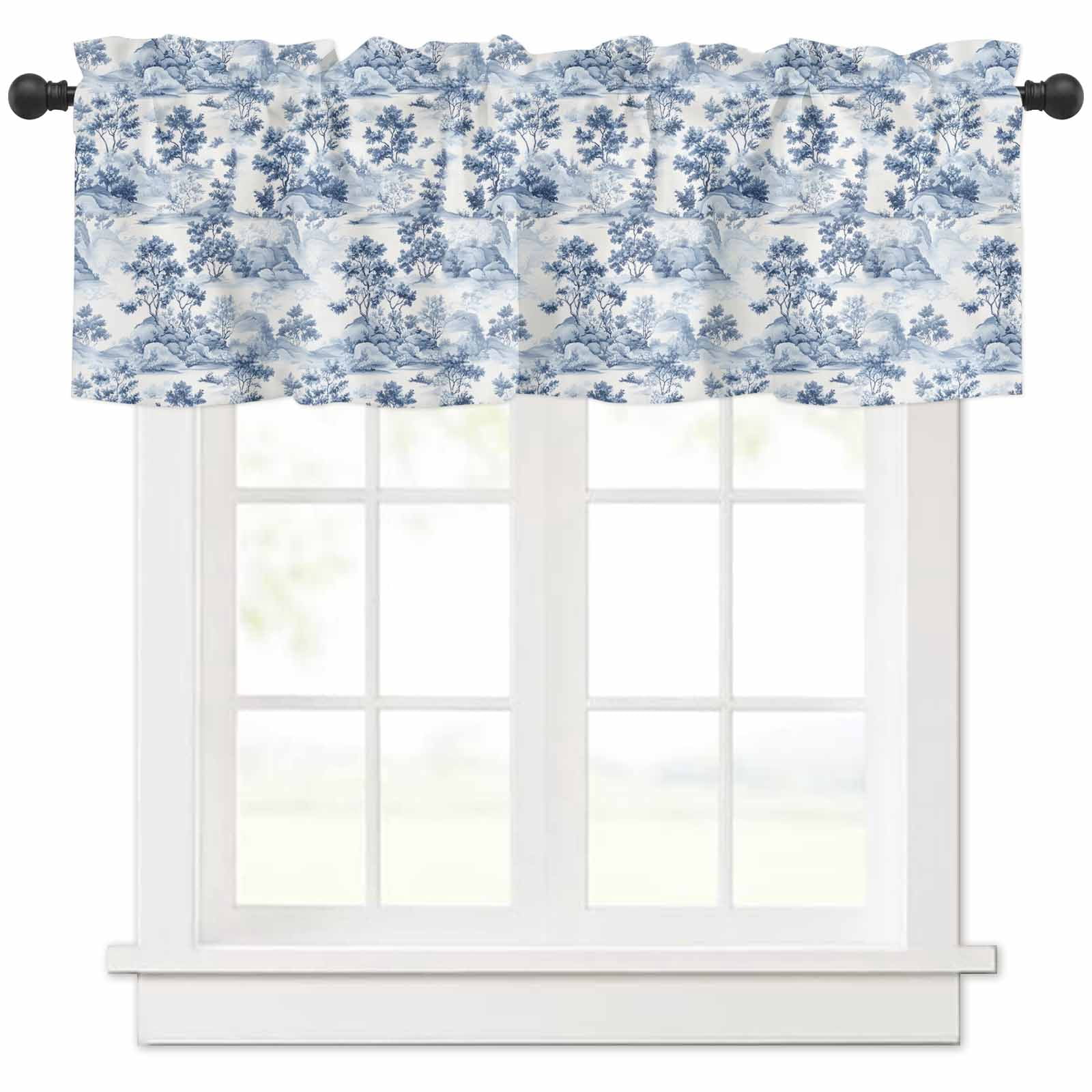 Hokiten Rod Pocket Curtain Valance, Blue Garden Forest Farmhouse Window ...