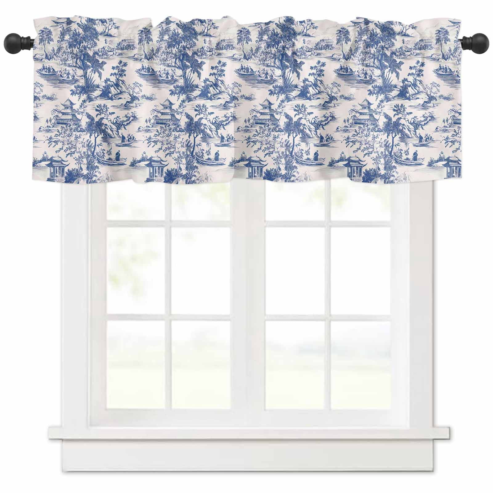 Hokiten Rod Pocket Curtain Valance, Blue Garden Retro Farmhouse Window ...