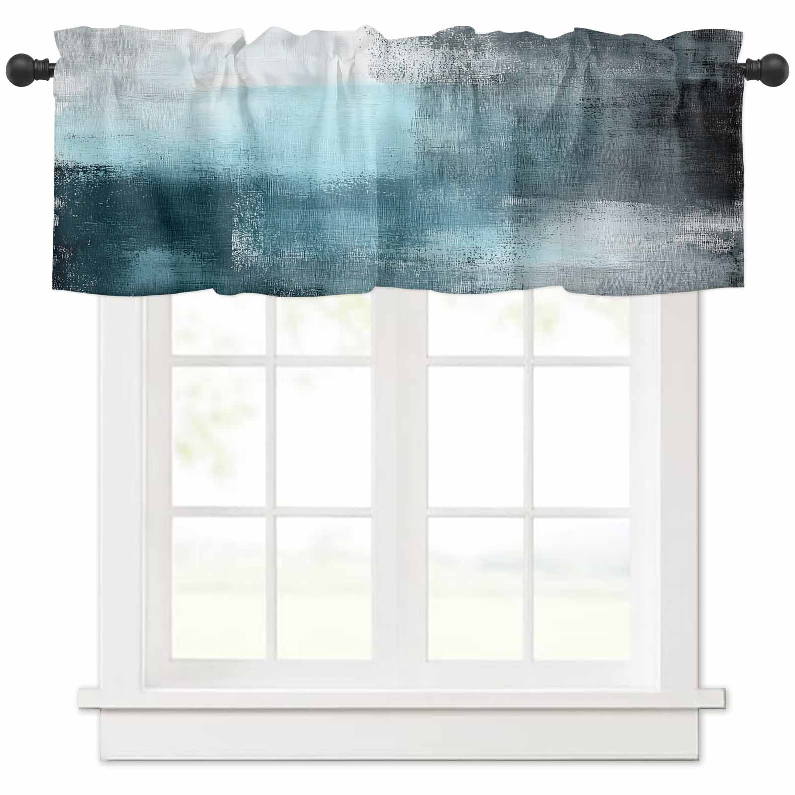 Hokiten Rod Pocket Curtain Valance, Blue Gray Farmhouse Window Valance ...