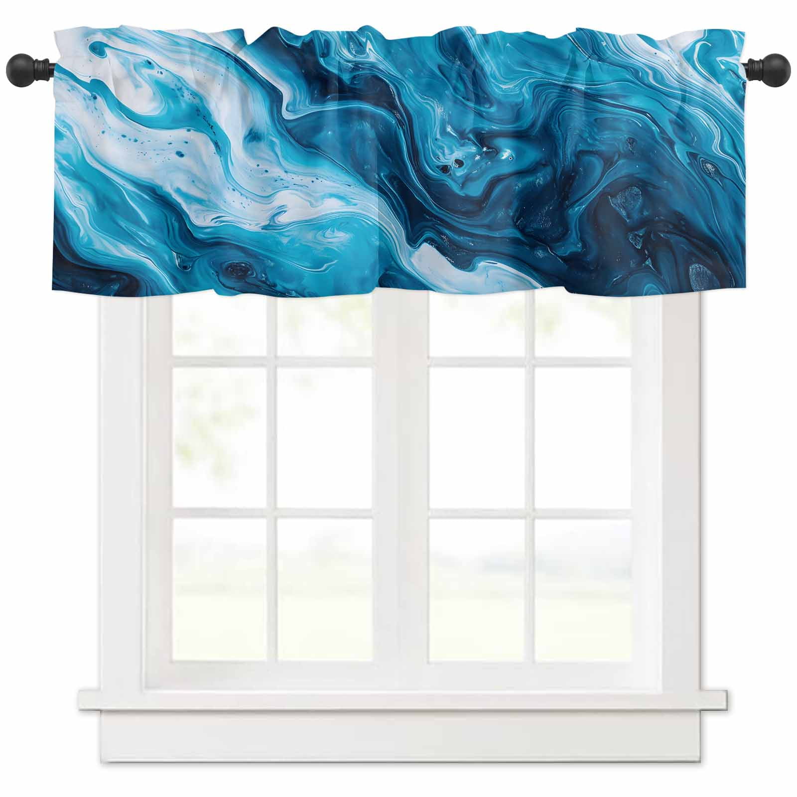 Hokiten Rod Pocket Curtain Valance, Blue Marble Farmhouse Window ...