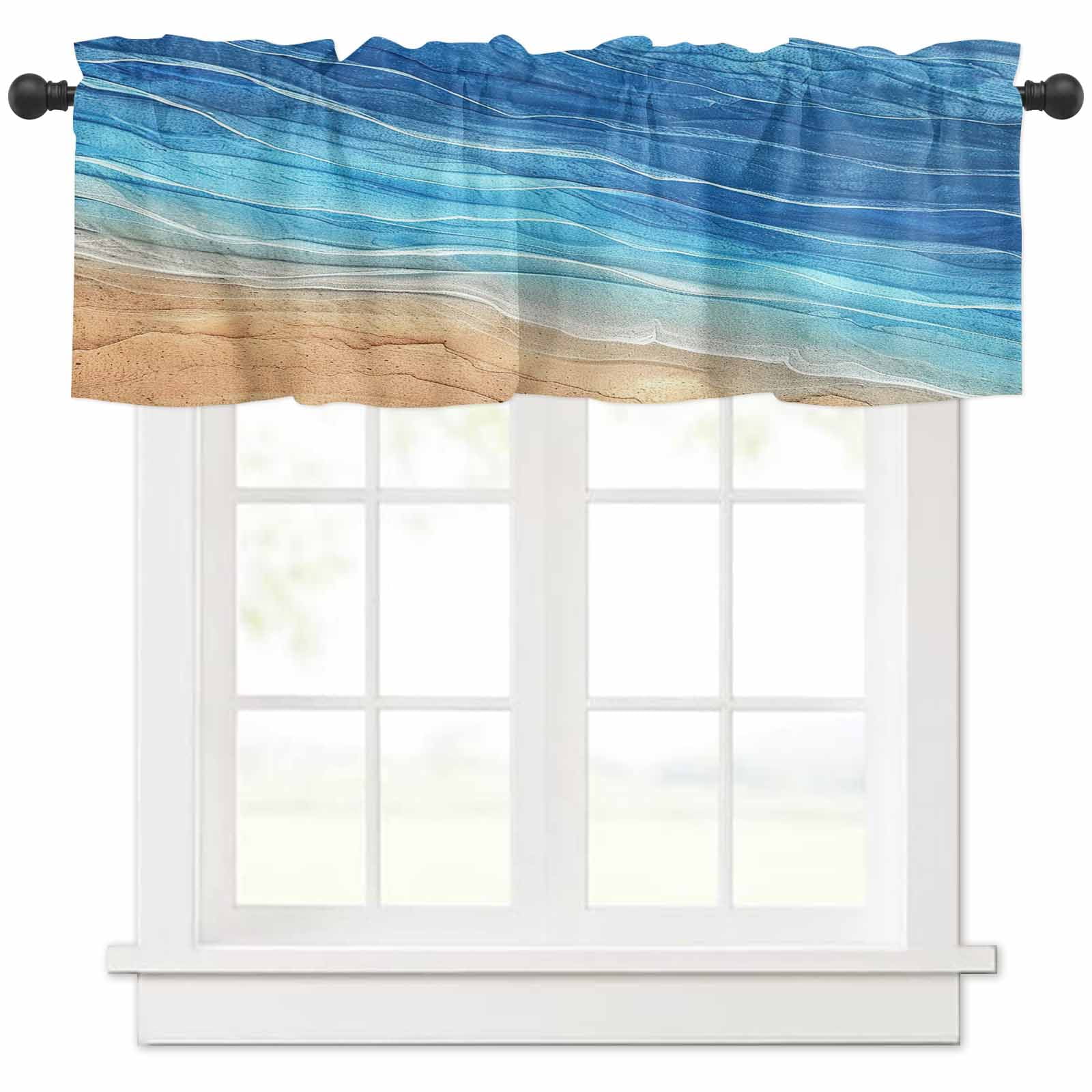 Hokiten Rod Pocket Curtain Valance, Blue Ombre Coastal Farmhouse Window ...